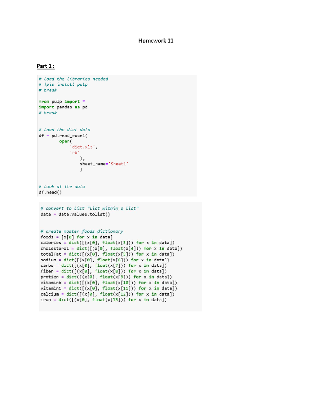 Optimization Of Diet Problem Using Pulp And Pandas In Intro To