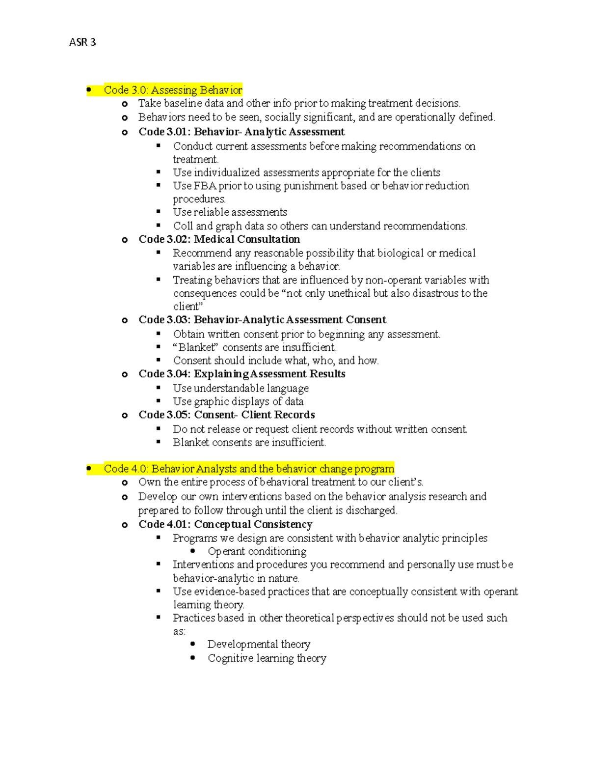 ASR 3 - second lecture - ASR 3 Code 3: Assessing Behavior o Take ...