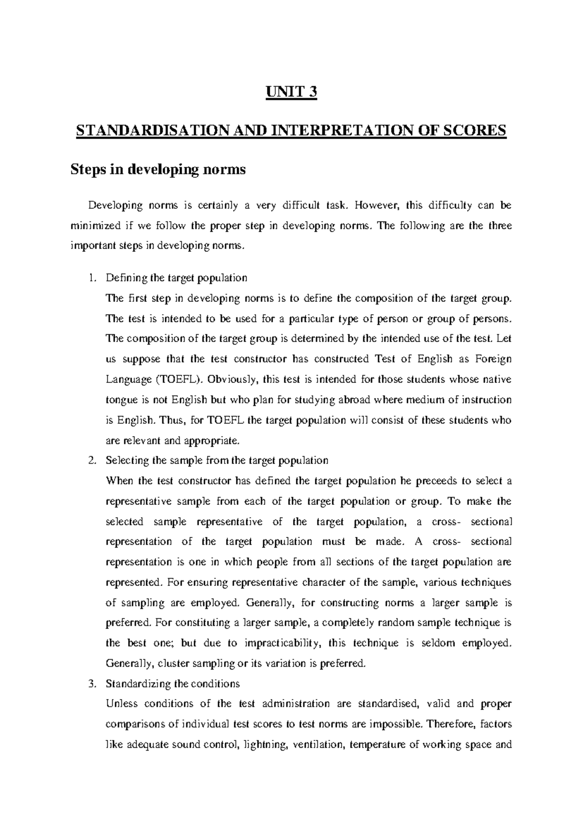 UNIT 3 Psychometry Notes: Standardization & Score Interpretation - Studocu