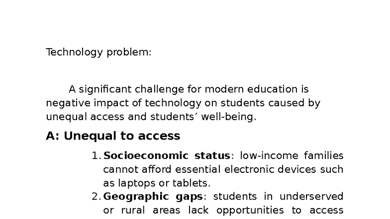 Technology Challenges in Education: Access & Health Issues (AE1 OK2) - Studocu