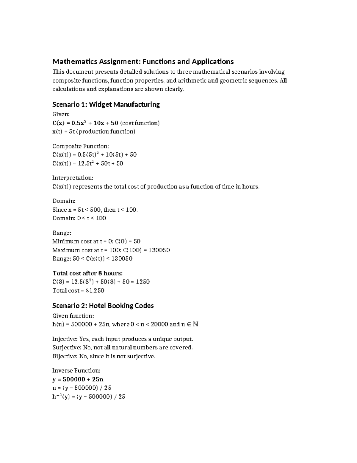 Math Assignment: Unit 5 Functions & Applications Solutions - Studocu