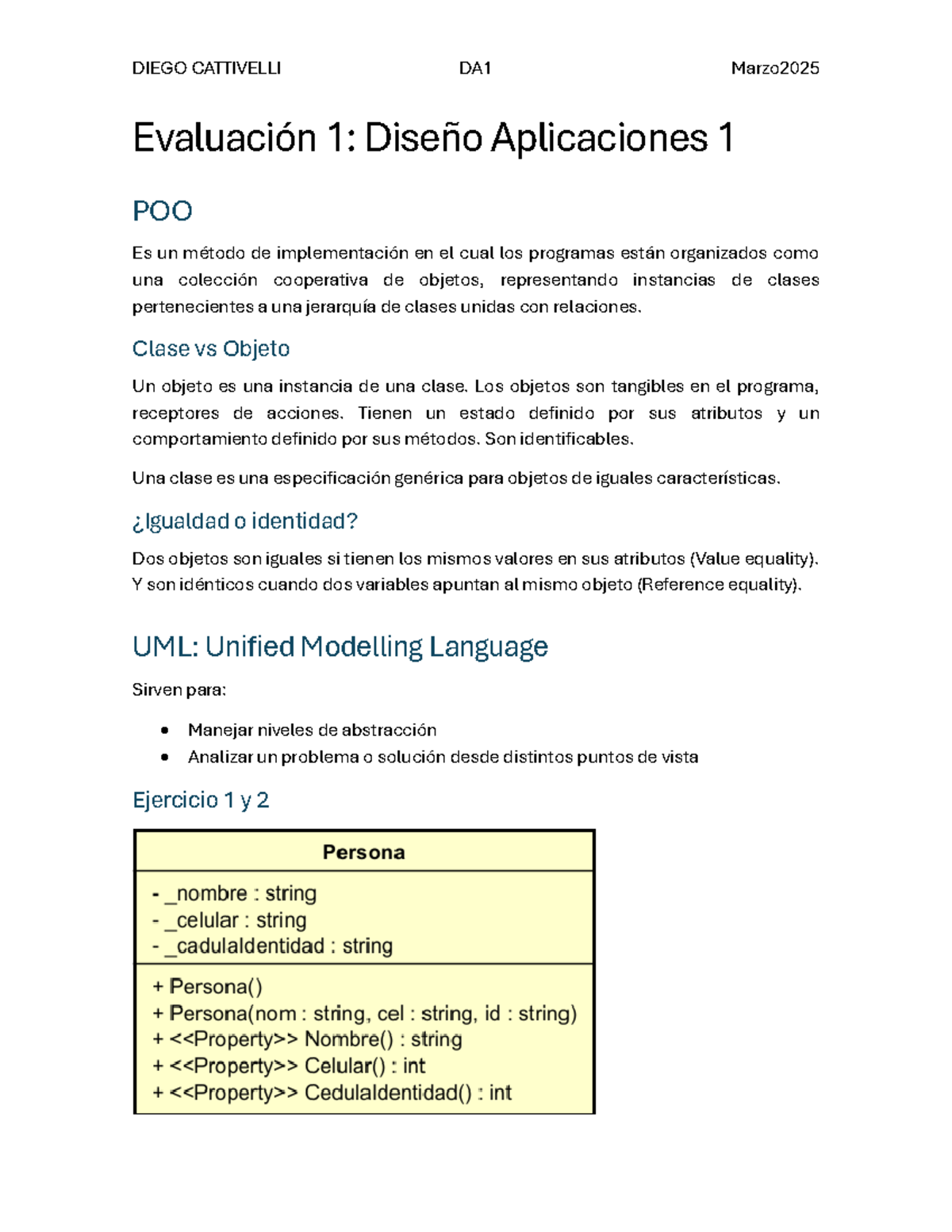DA1 Marzo2025 Evaluación 1: Resumen de UML y POO - Studocu