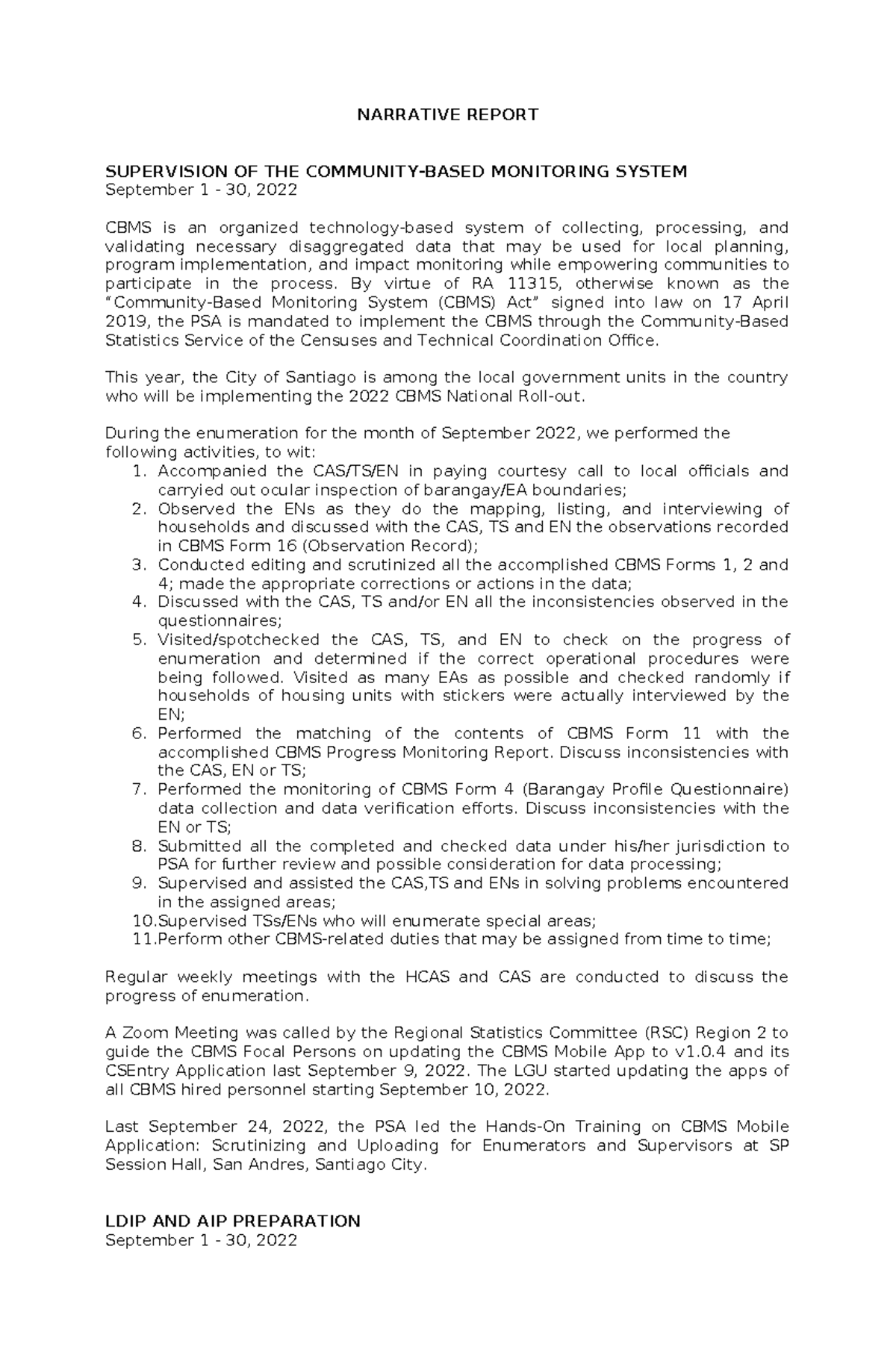 Narrative Report - CBMS 2022 and Annual Budget 2023 September ...