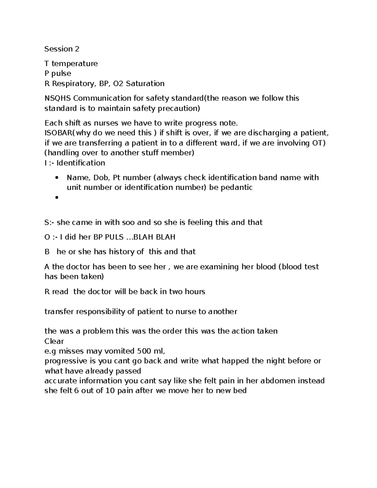 NSQHS Communication for Safety: Session 2 Notes on Patient Handover ...