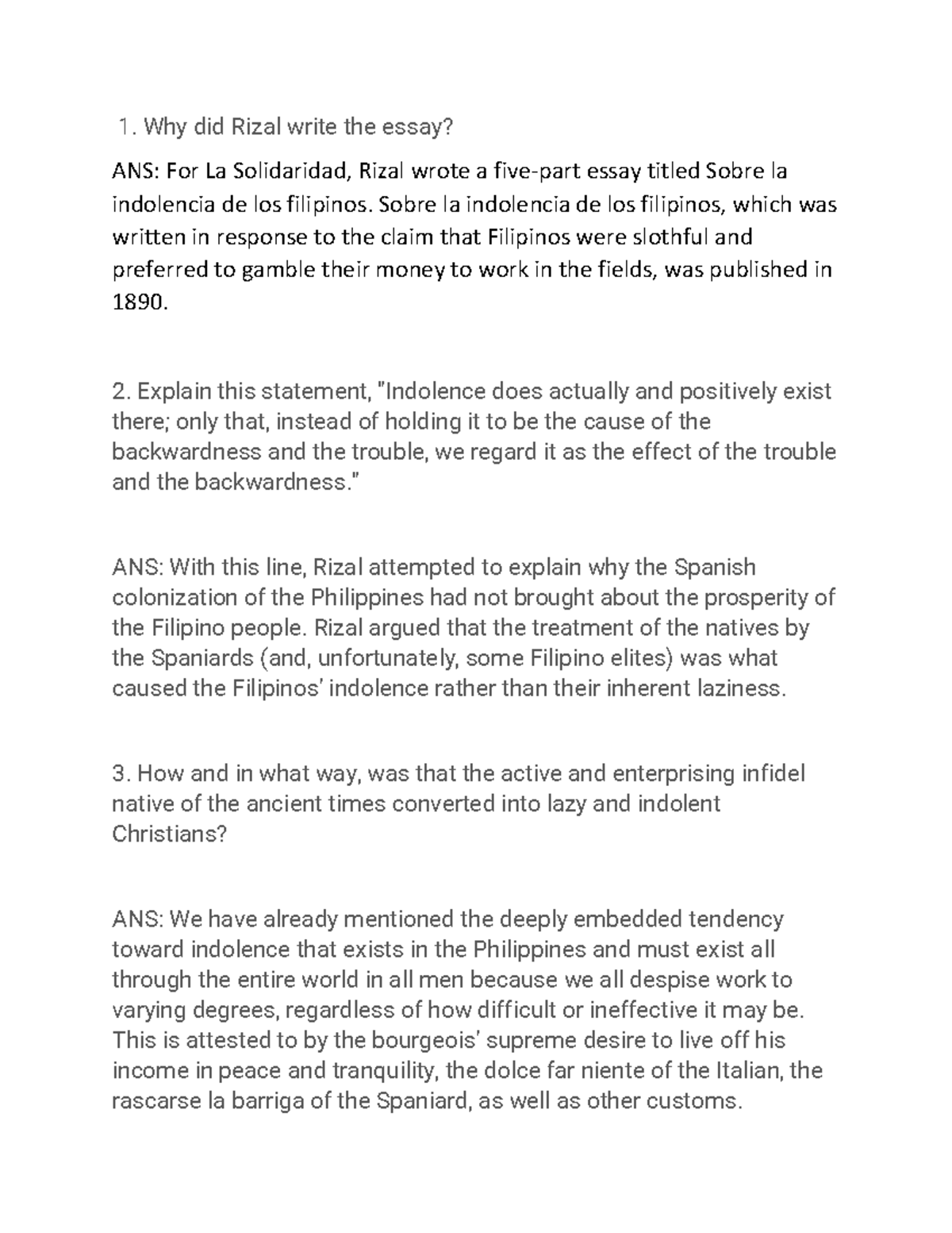 Rizal's Indolence Essay Analysis - PHIL 101 Assignment - Studocu