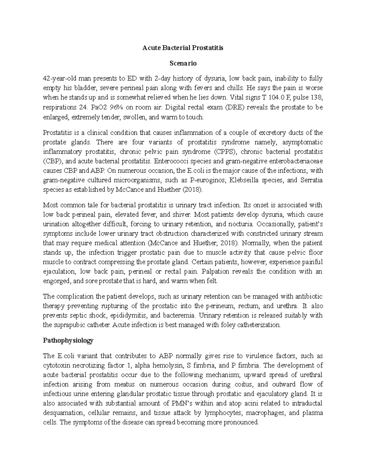 Acute Bacterial Prostatitis Case Study: Diagnosis and Management ...