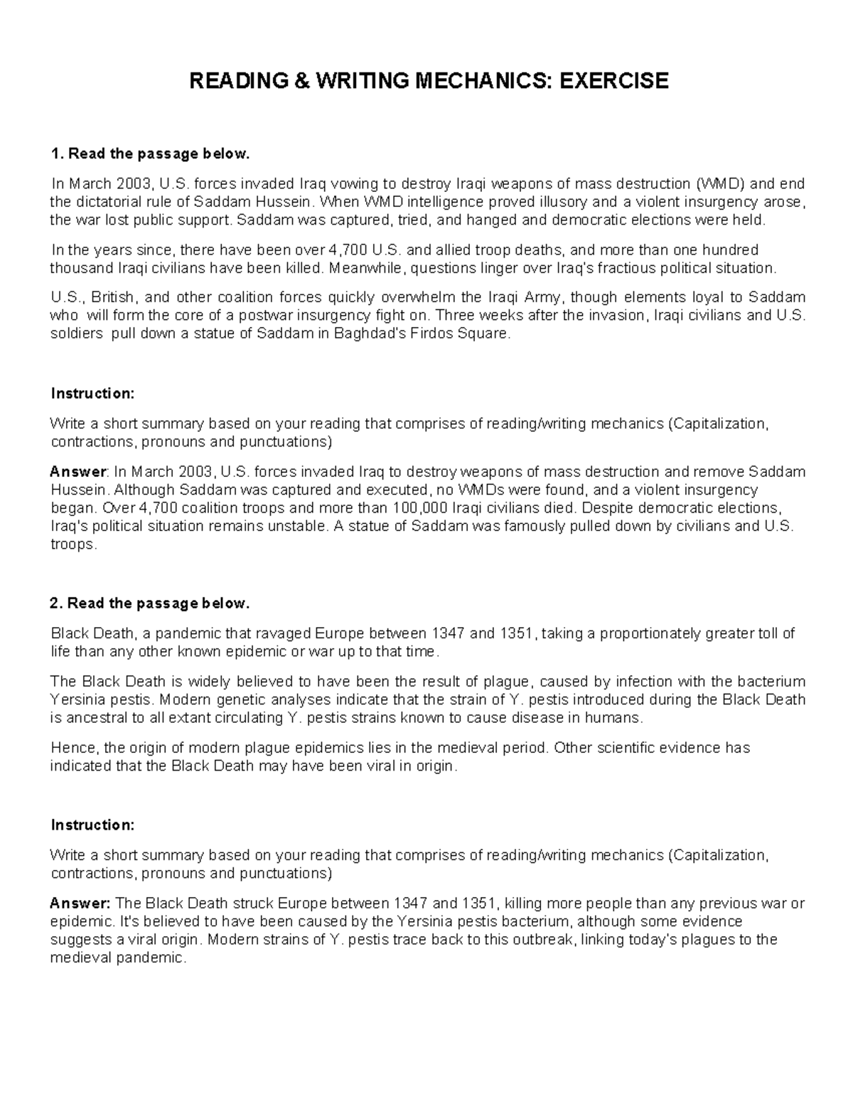 Reading & Writing Mechanics Exercise: Summaries & Analysis - Studocu