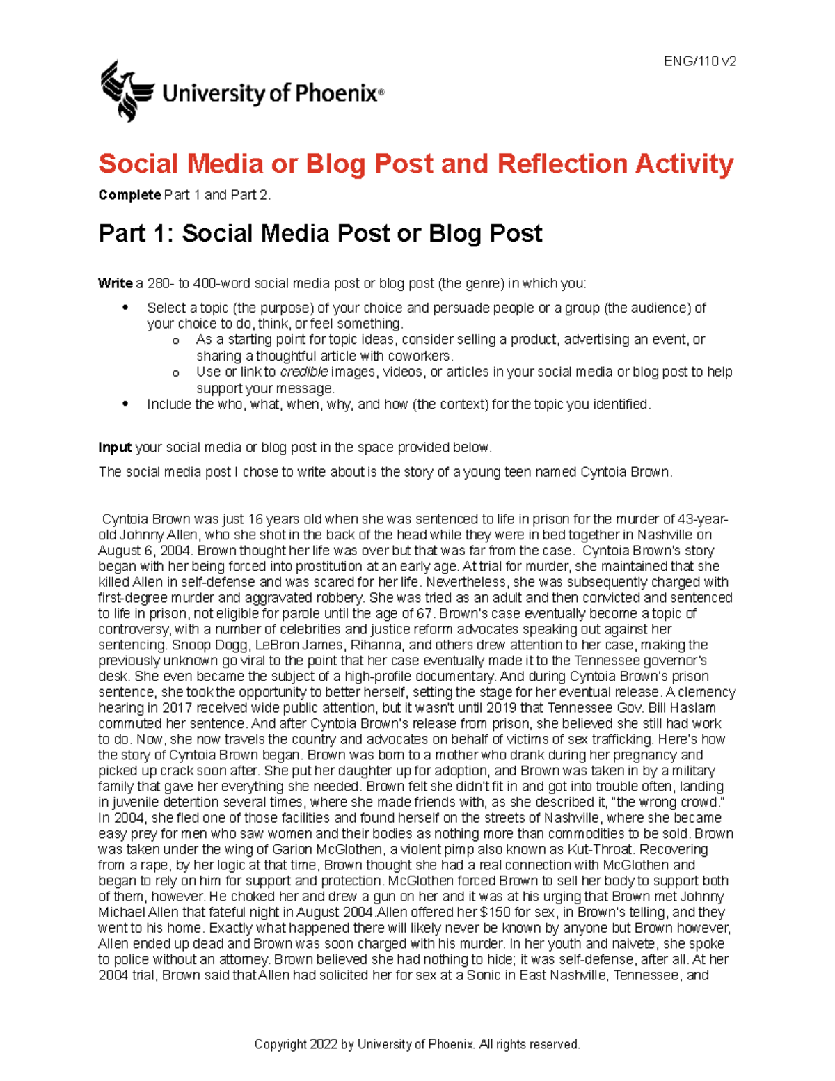 Eng110 v2 wk3 social media blog post and reflection activity - ENG/110 ...