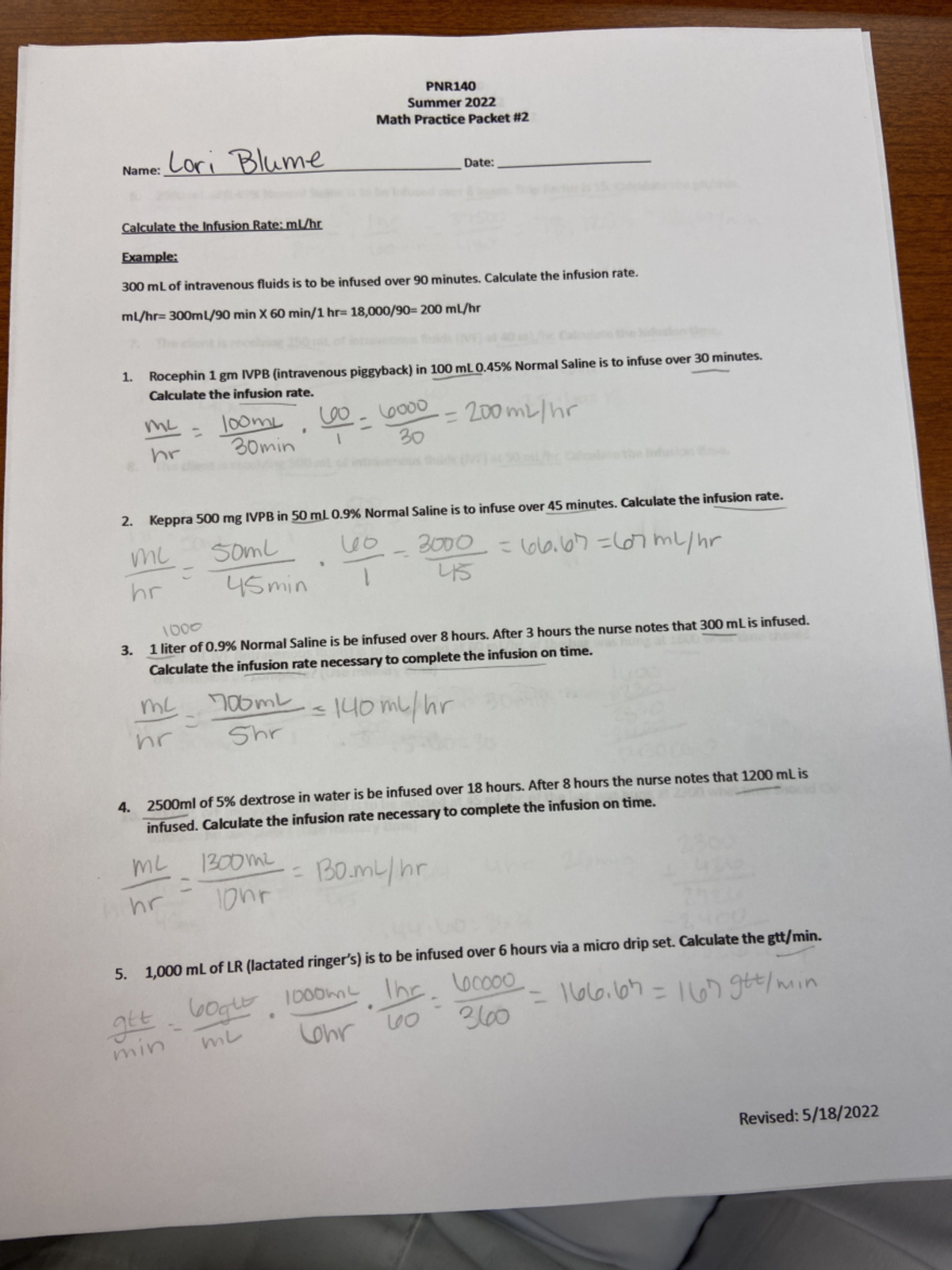Med math - Dimensional analysis - PNR140 Summer 2022 Math Practice ...