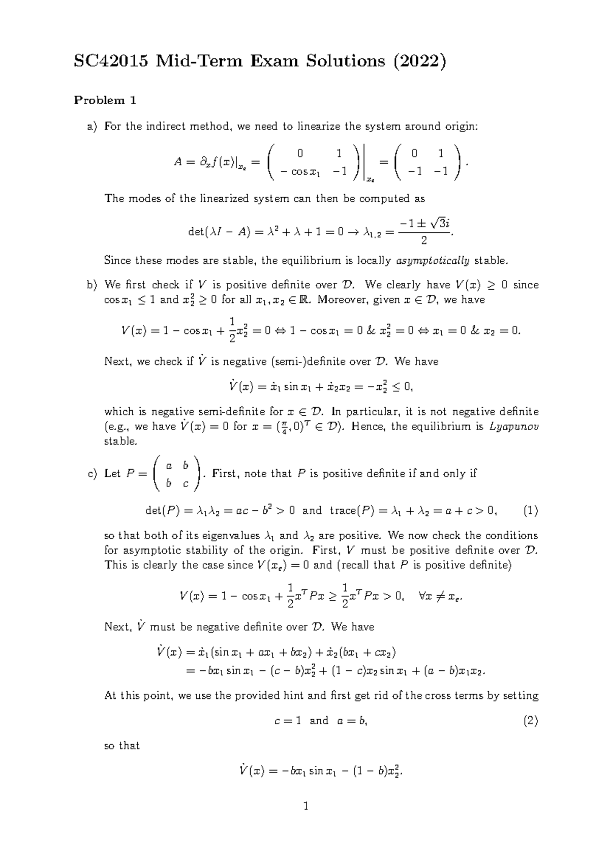 SC42015 Mid-Term Exam Solutions (2022) - Detailed Analysis - Studeersnel