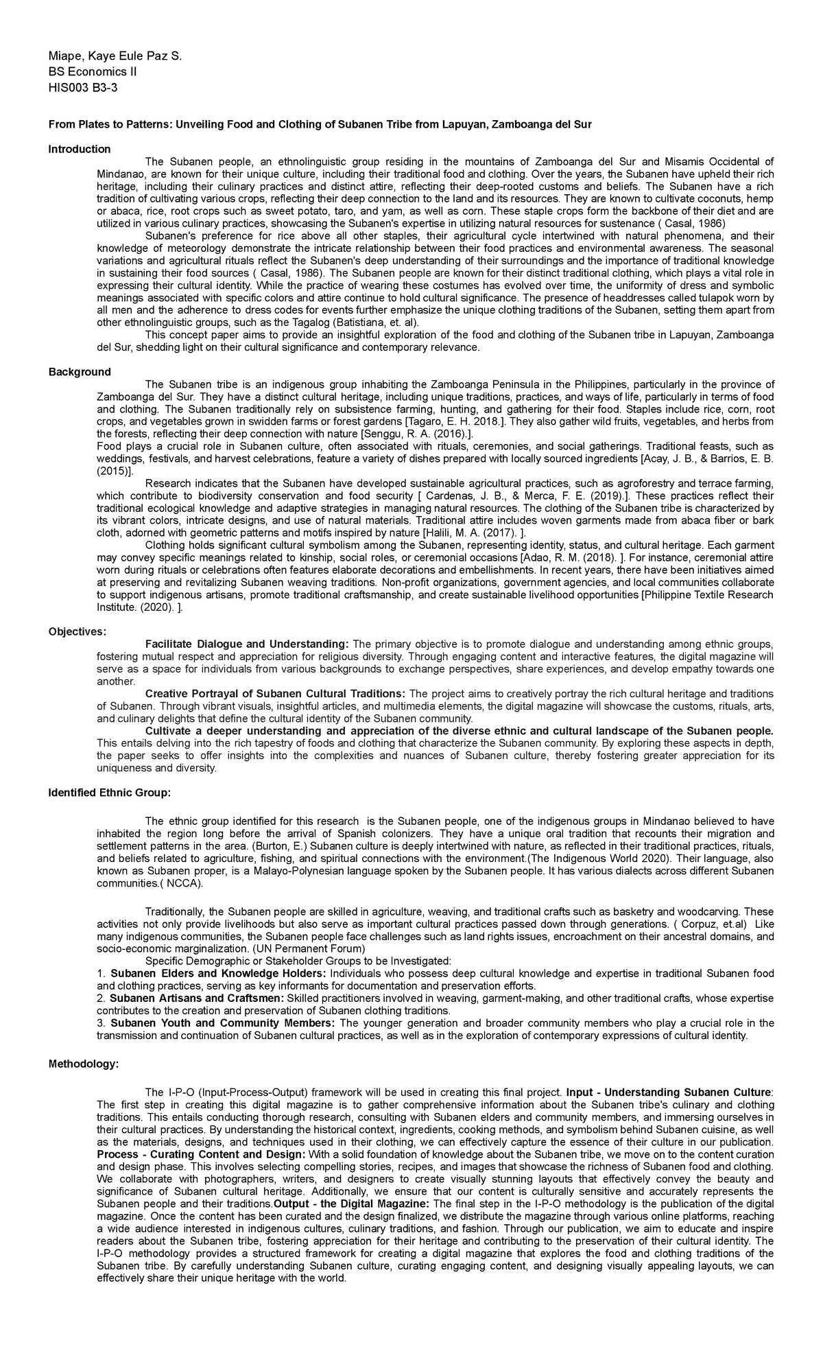 Final Project: Exploring Food & Clothing of Subanen Tribe (BS Econ II ...