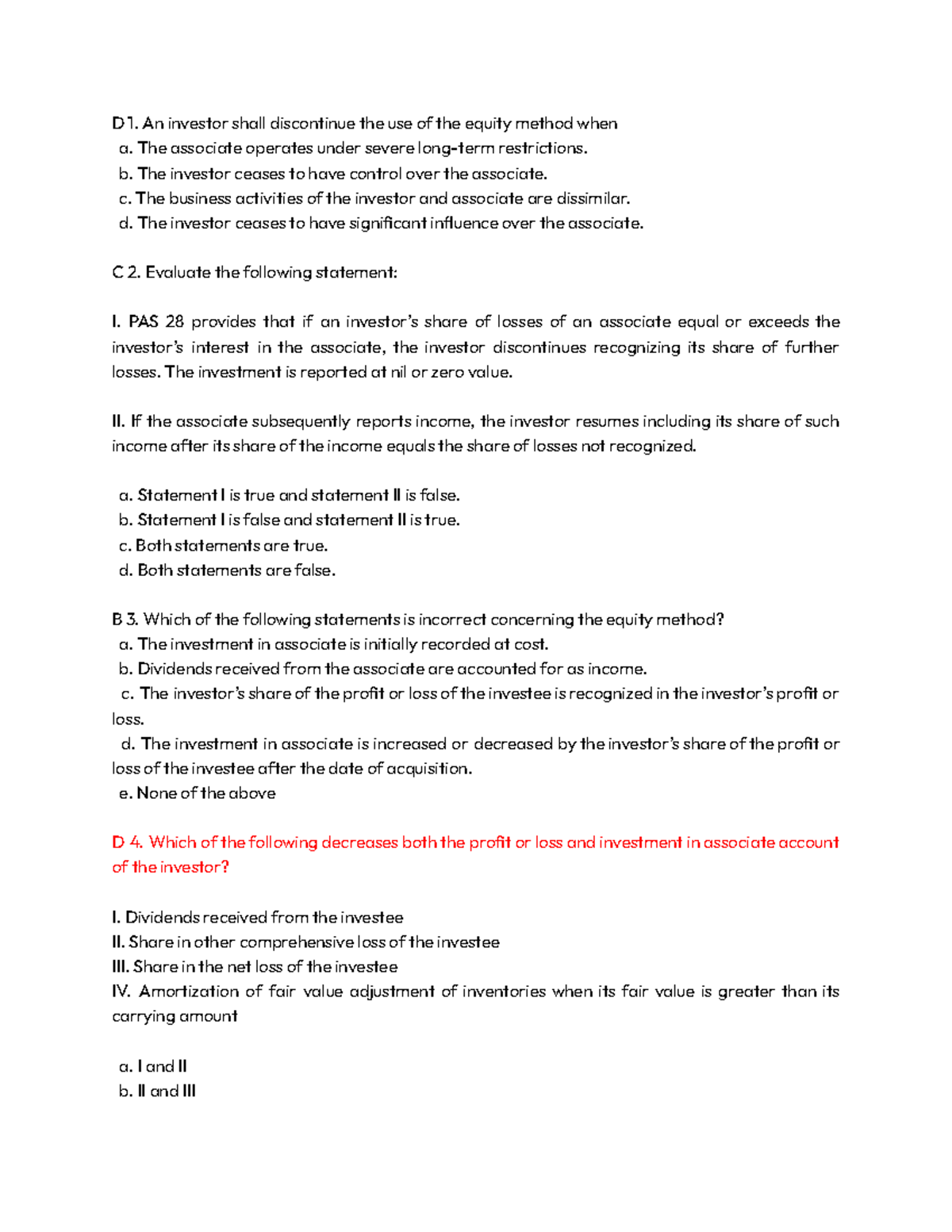 CFAS 2nd Long Exam: Equity Method and Financial Reporting Concepts ...