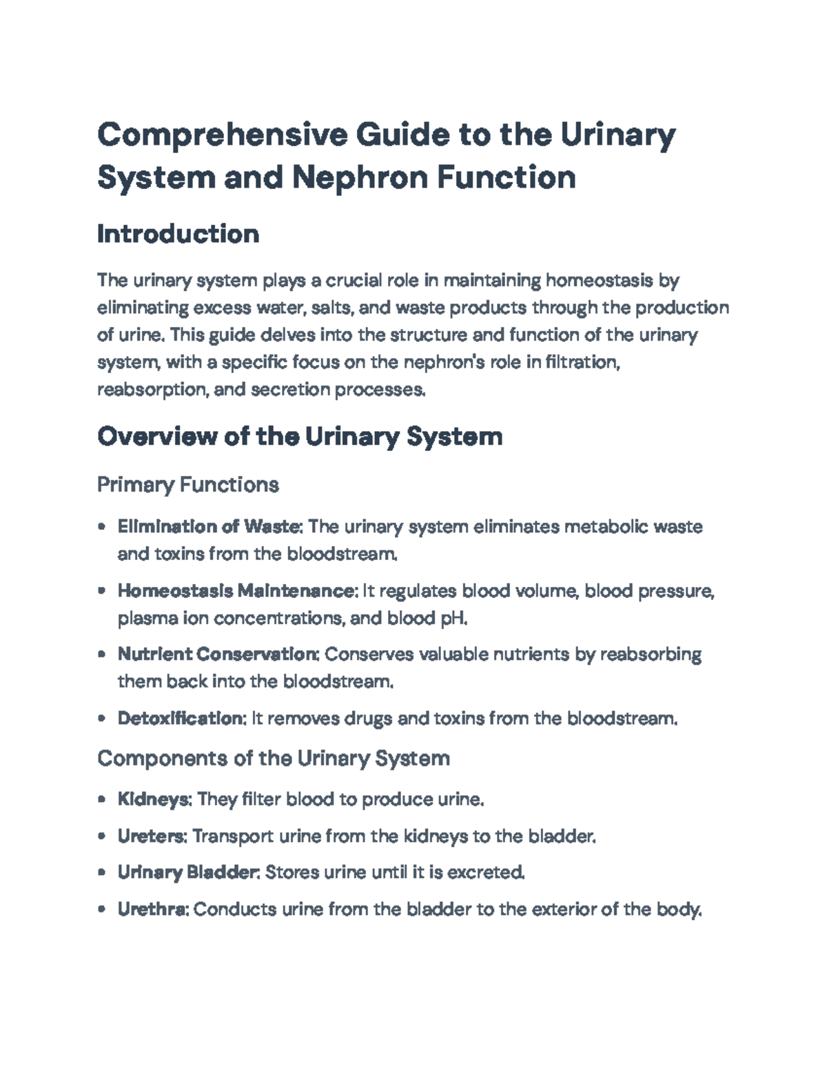 Comprehensive Guide to the Urinary System and Nephron Function - Comprehensive Guide to the ...