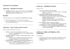 Usufruct - Comprehensive Review of Rights and Obligations - Studocu