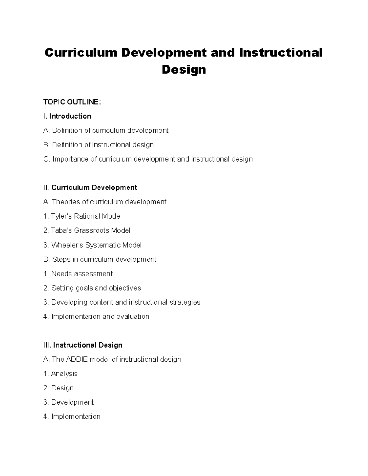 Curriculum Development & Instructional Design Overview: Key Concepts ...
