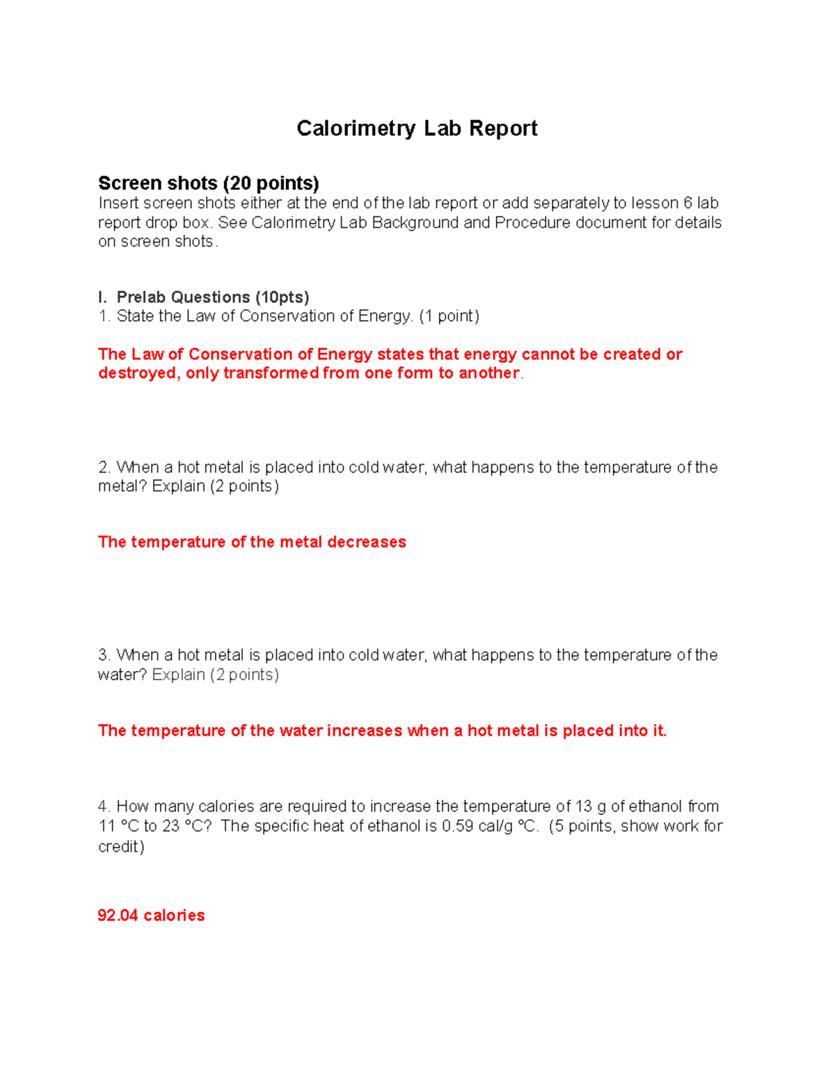 Calorimetry Lab Report: Analysis and Data for Lesson 6 Lab - Studocu