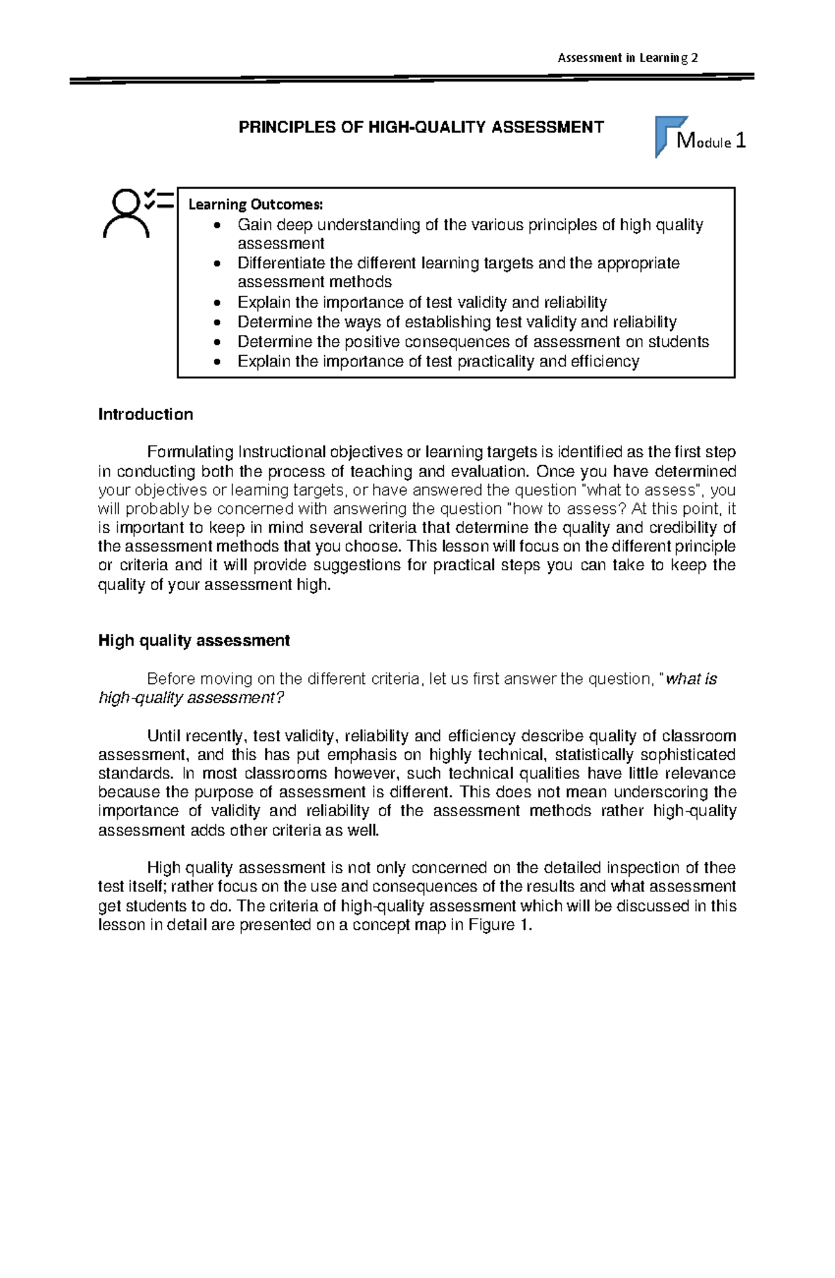 Module 1 - High-Quality Assessment Principles and Key Concepts - Studocu