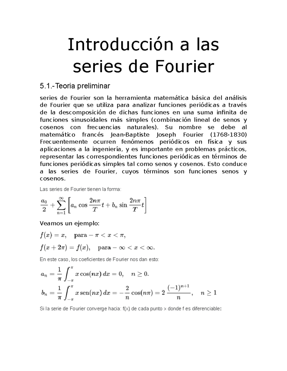 Introducción a las Series de Fourier: Teoría y Aplicaciones - Studocu