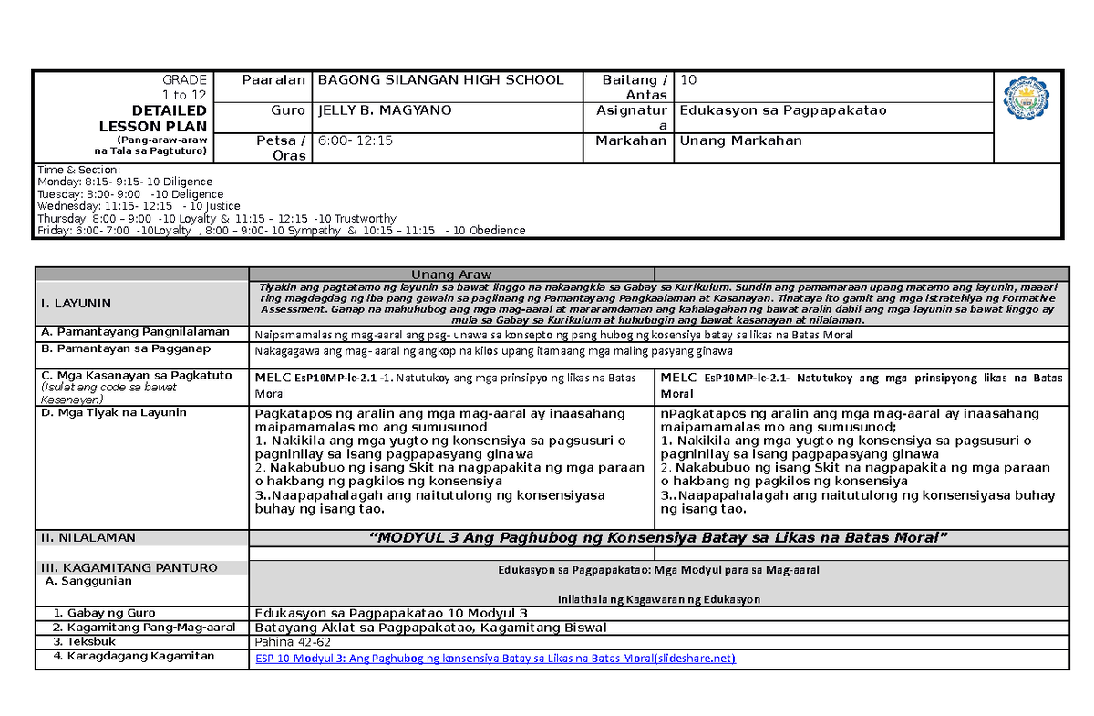DLP-Lesson-3-Esp10-Unang -Araw - GRADE 1 to 12 DETAILED LESSON PLAN ...