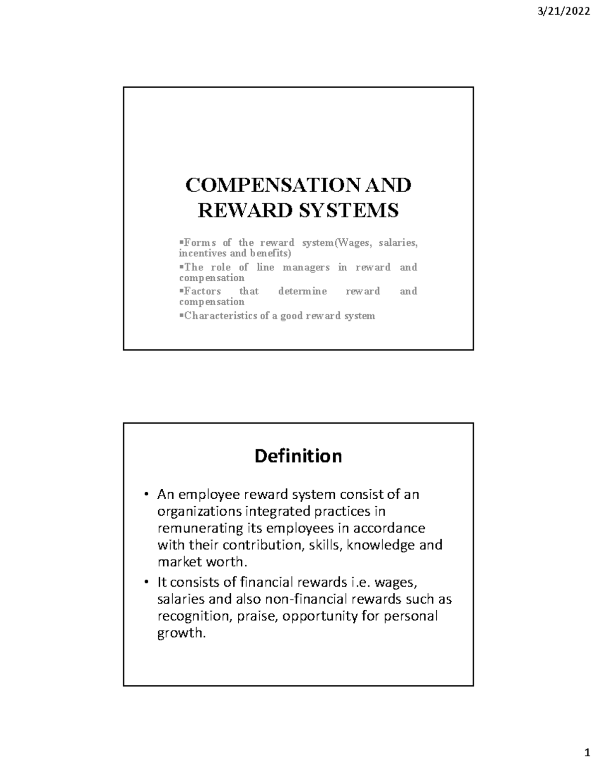 Compensation and Reward Systems Overview - HRM 101 Lecture Notes - Studocu