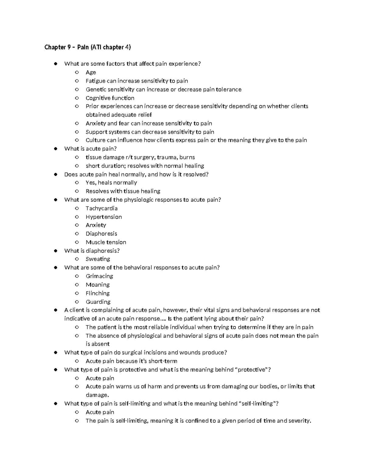Chapter 9: Understanding Pain and Its Management (ATI 4) - Studocu