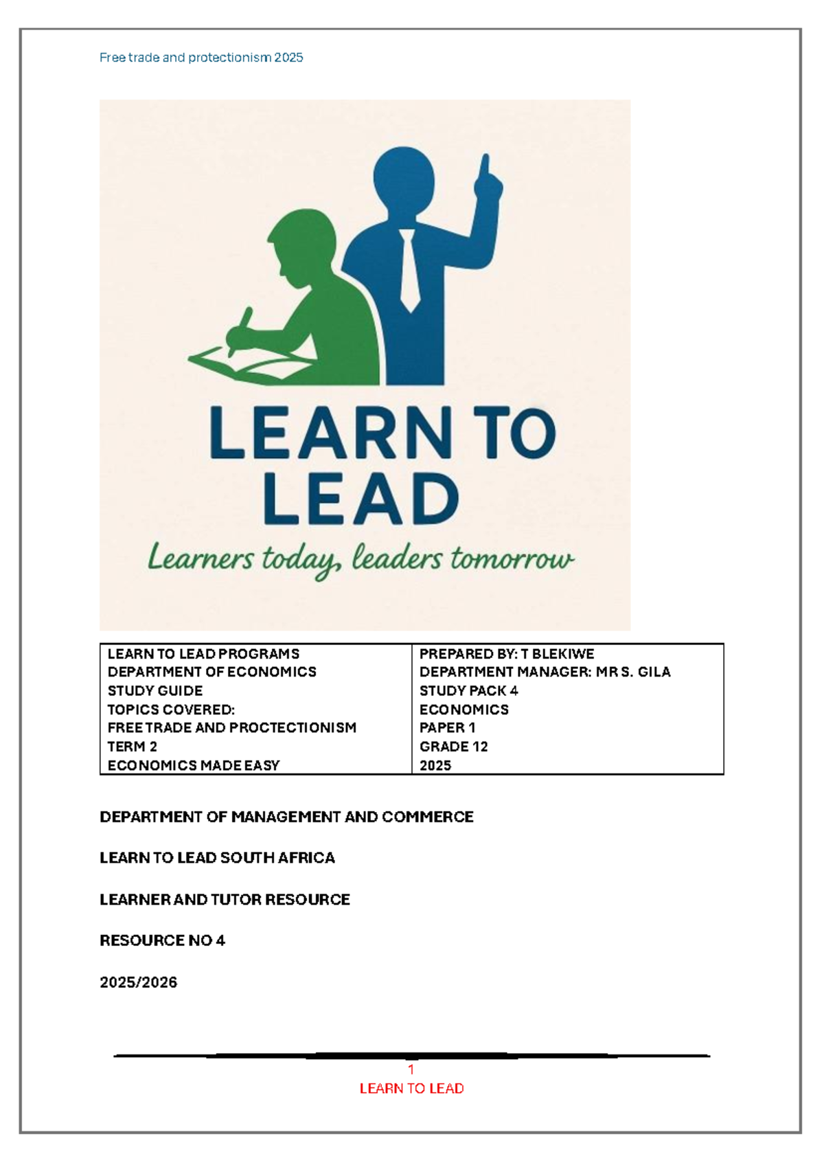 Free Trade and Protectionism Study Guide 2025 - LEARN TO LEAD - Studocu