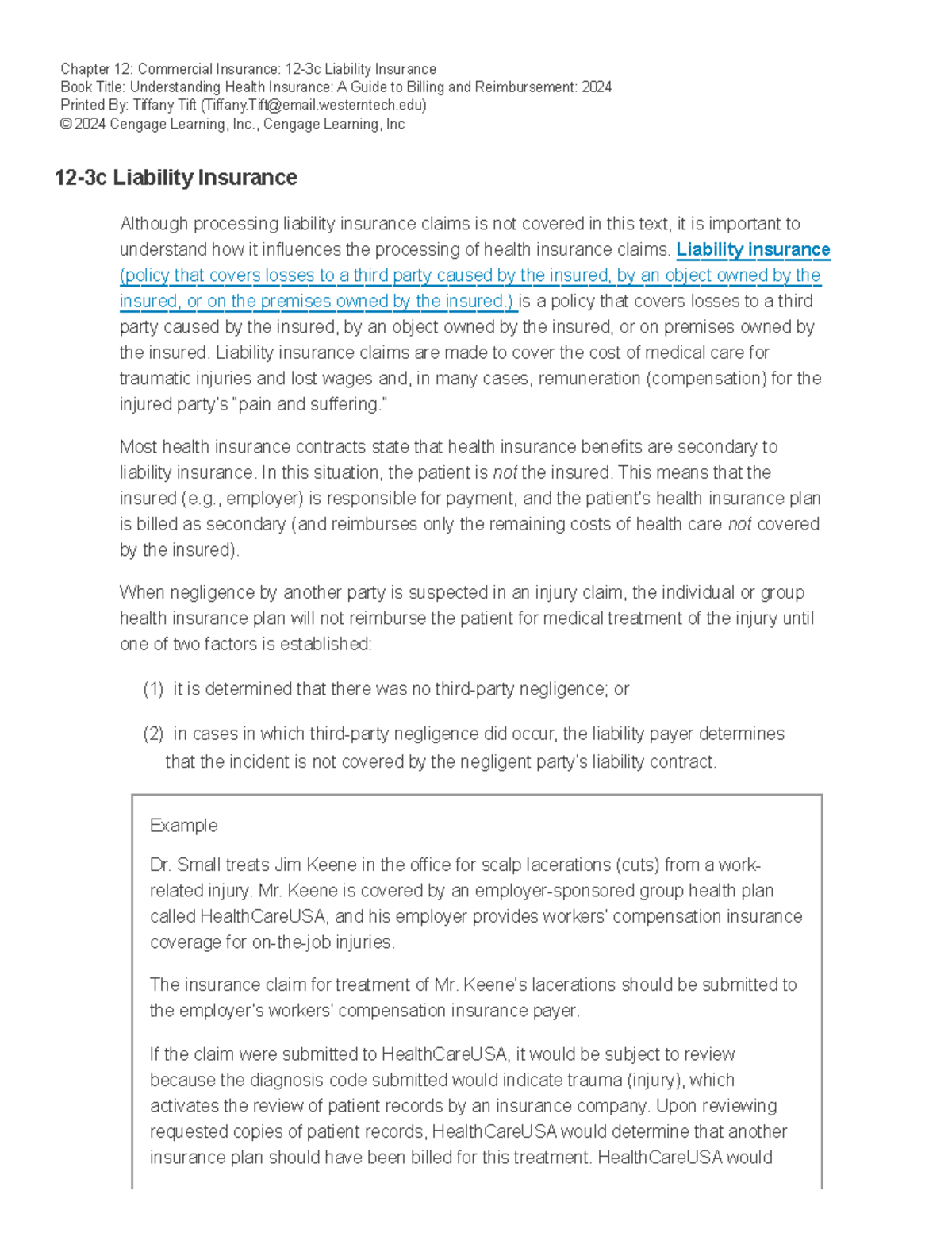 Understanding Liabilities in Health Insurance Claims: Chapter 12 (12-3c ...