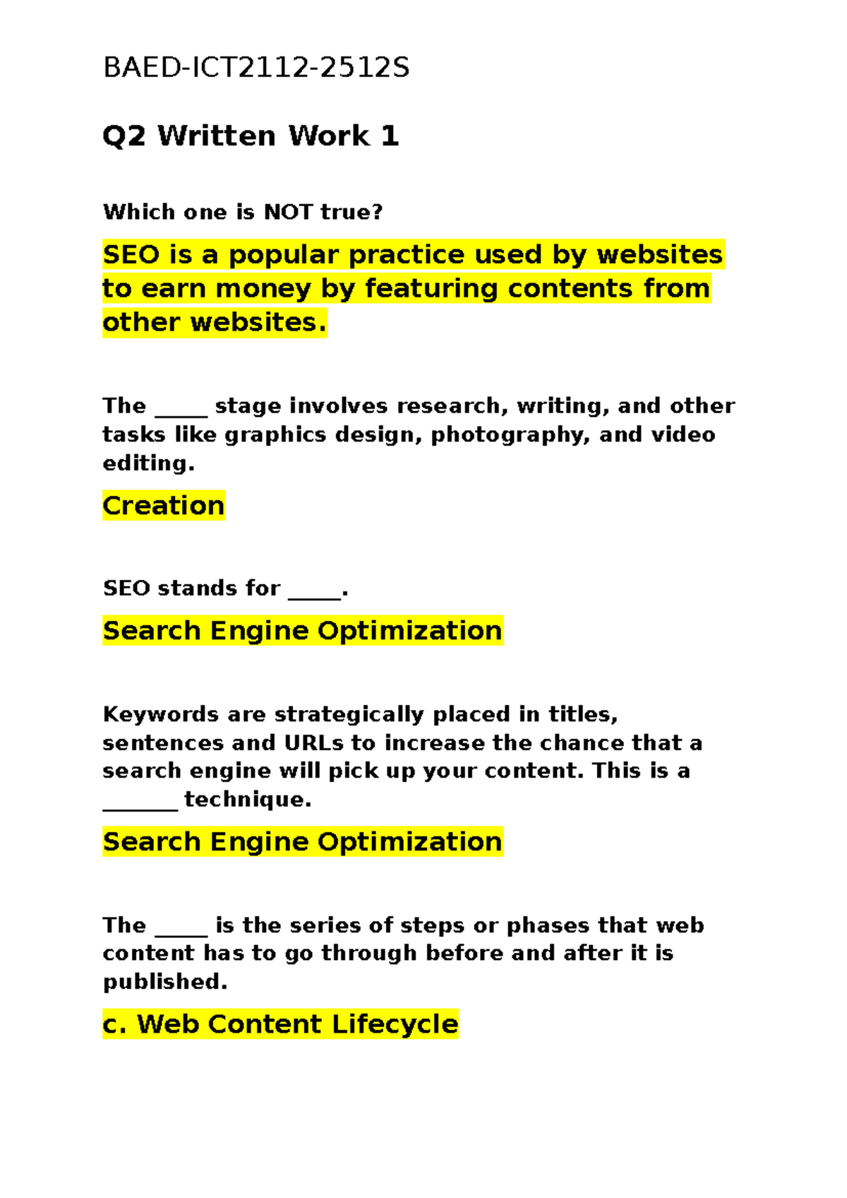 BAED ICT2112-2512s - Q2 Written Works & Performance Task Guide - Studocu