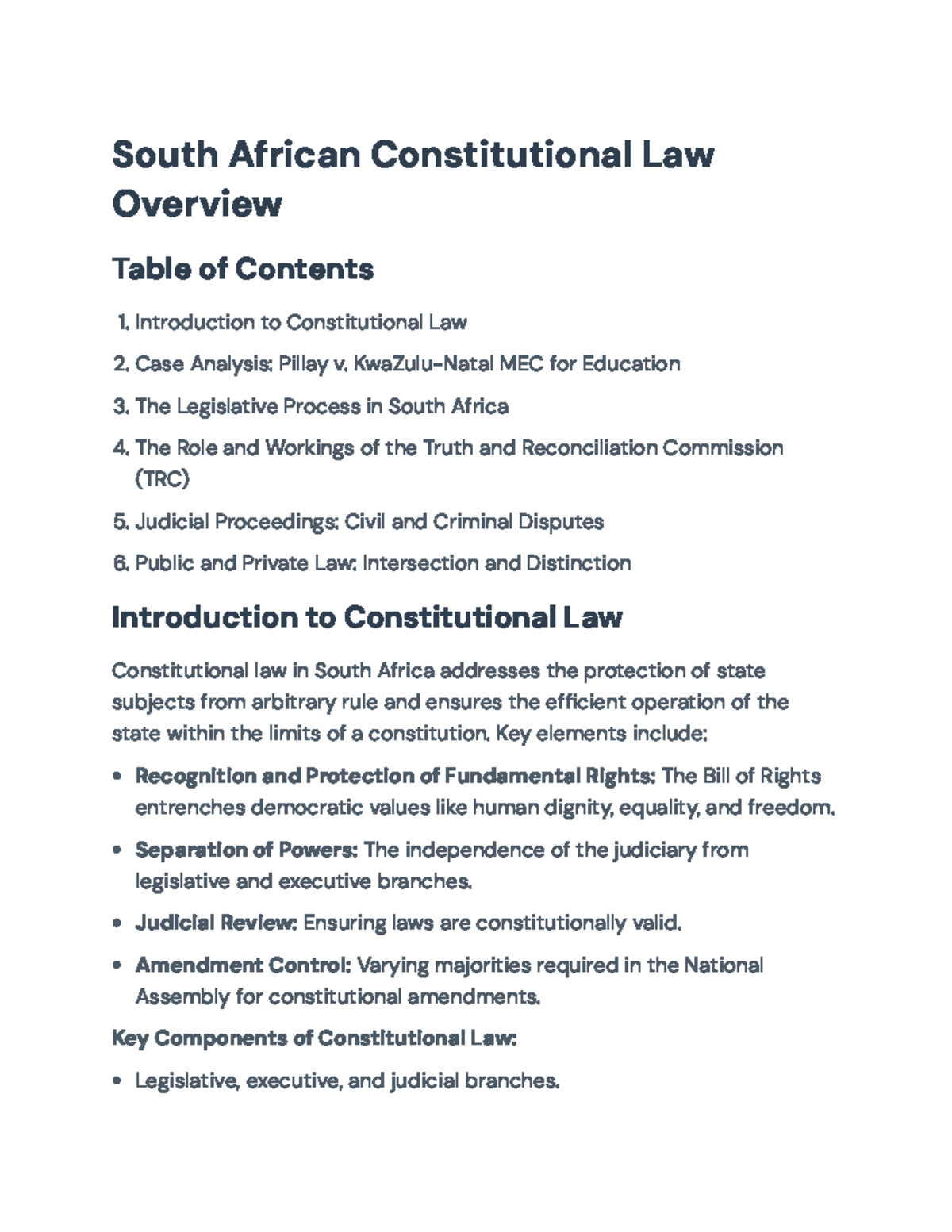 Comprehensive Overview of South African Constitutional Law and Key ...
