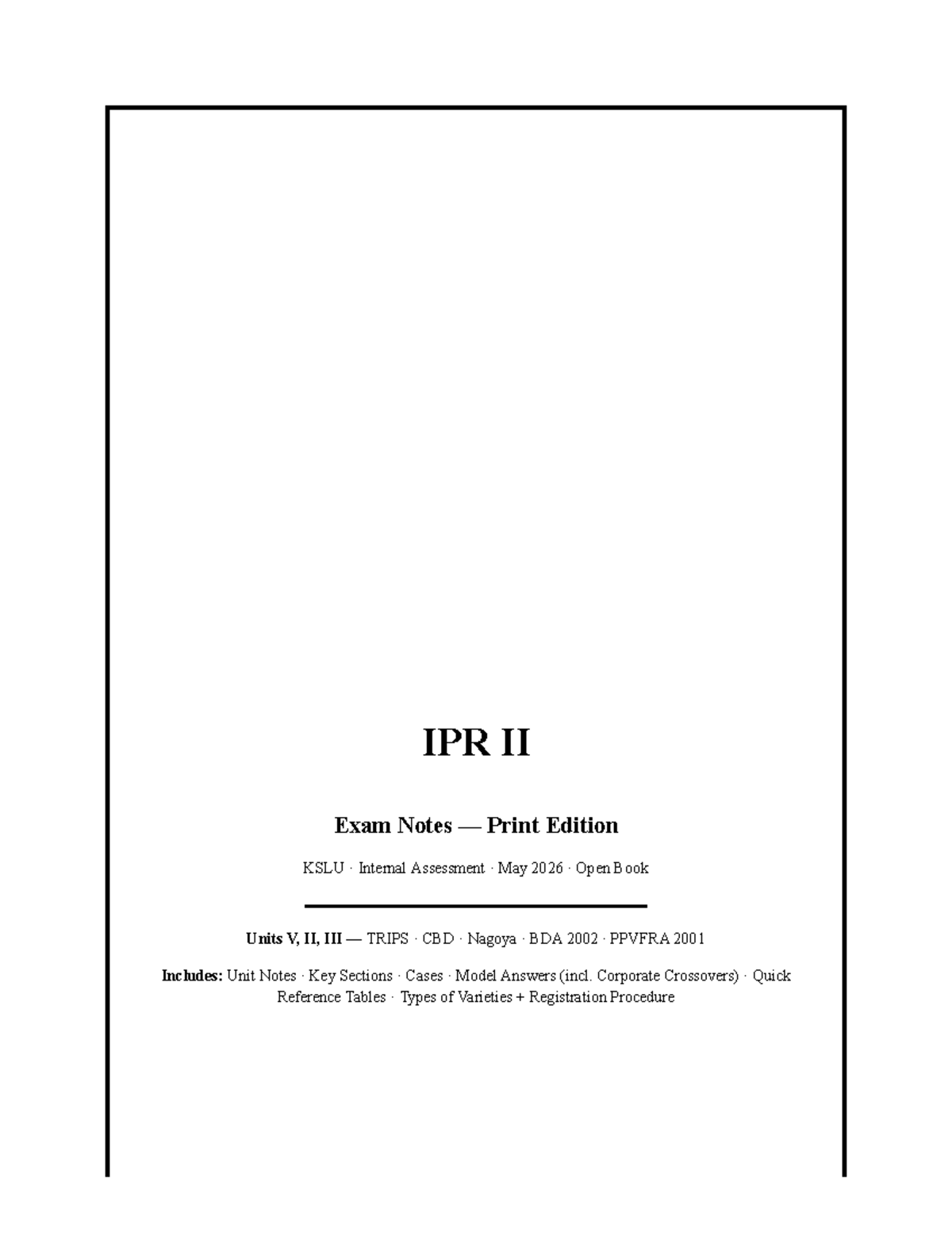 IPR II Exam Notes: KSLU Internal Assessment May 2026 - Open Book Guide ...