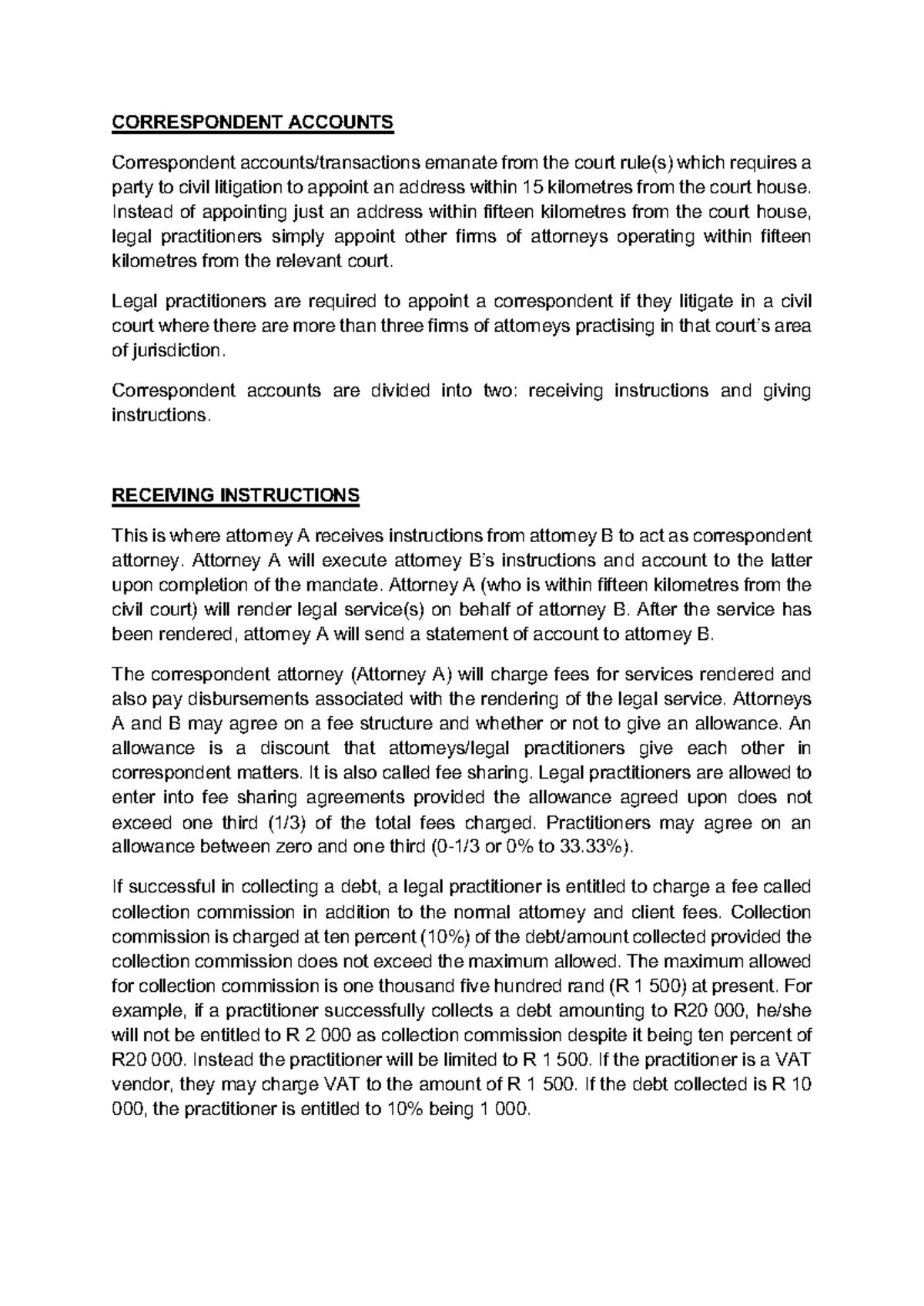 Practice Notes on Correspondent Accounts in Civil Litigation - Studocu