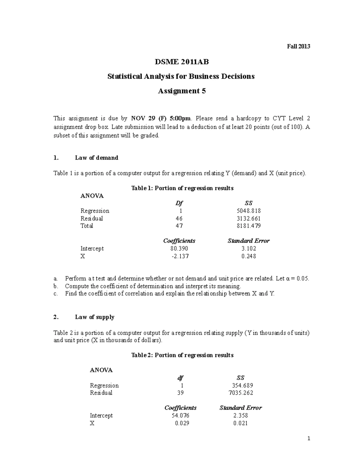 DOTE2011 Statistical Analysis for Business Decisions - Course Outline - Studocu