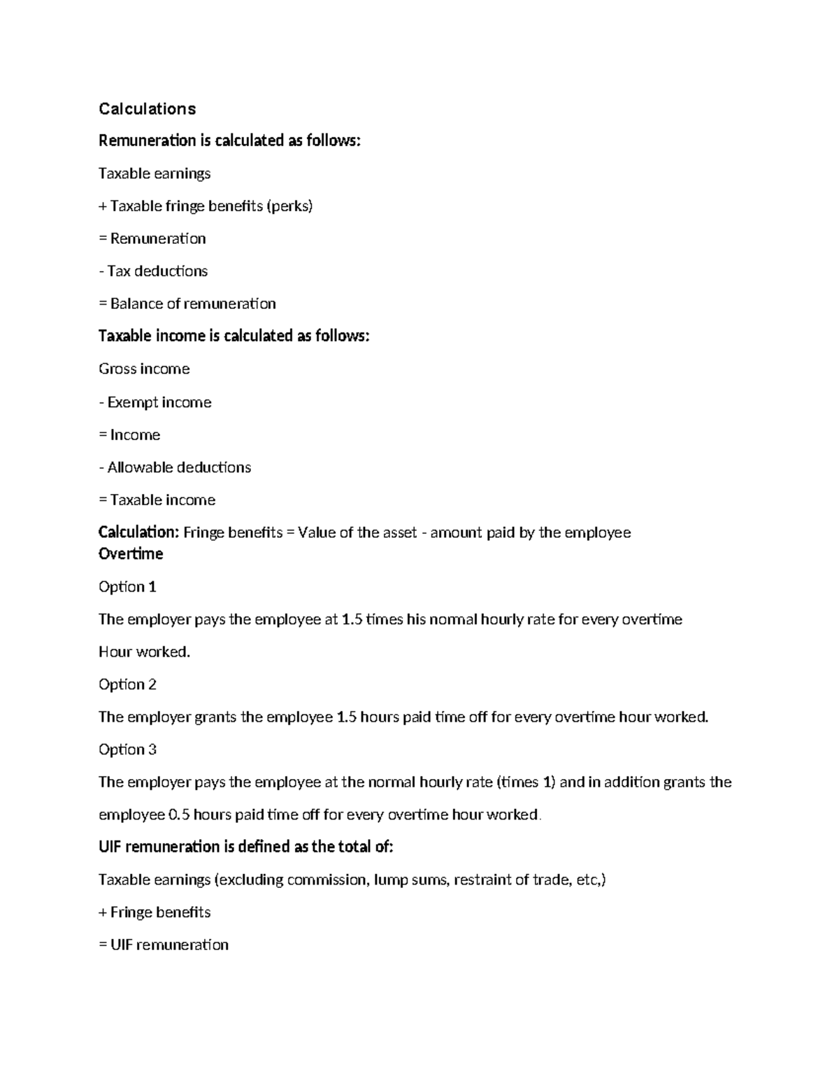 Sage Notes: Calculating Remuneration and Taxable Earnings - Studocu