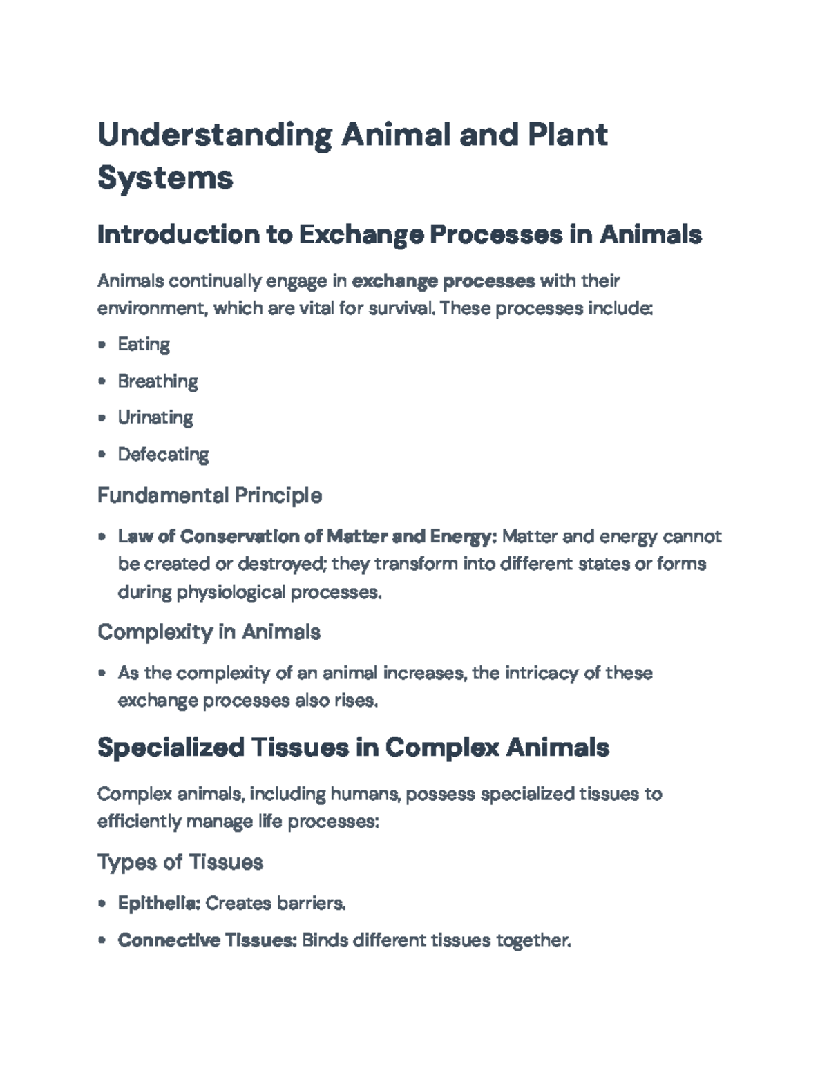 Understanding Animal and Plant Systems: Exchange Processes and Tissues ...