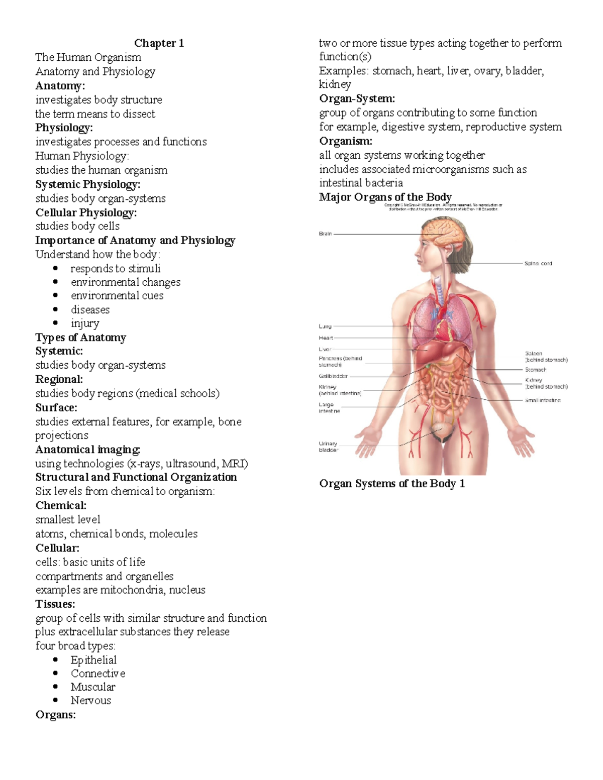 Anaphy Handouts Chapter 1 - Chapter 1 The Human Organism Anatomy and ...