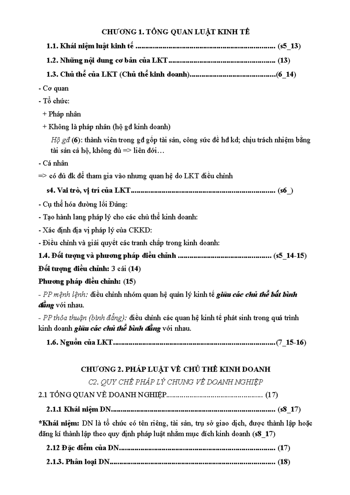 MỤC LỤC LUẬT KINH DOANH (ML LKD) - Studocu