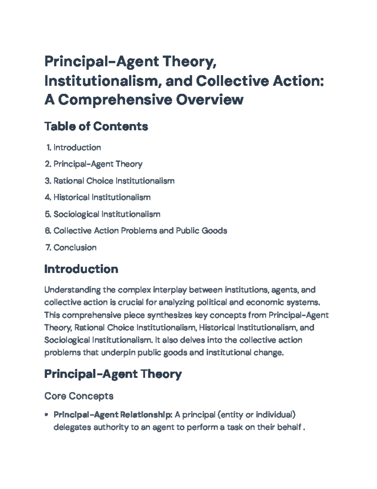 Comprehensive Overview of Principal-Agent Theory & Institutions ...