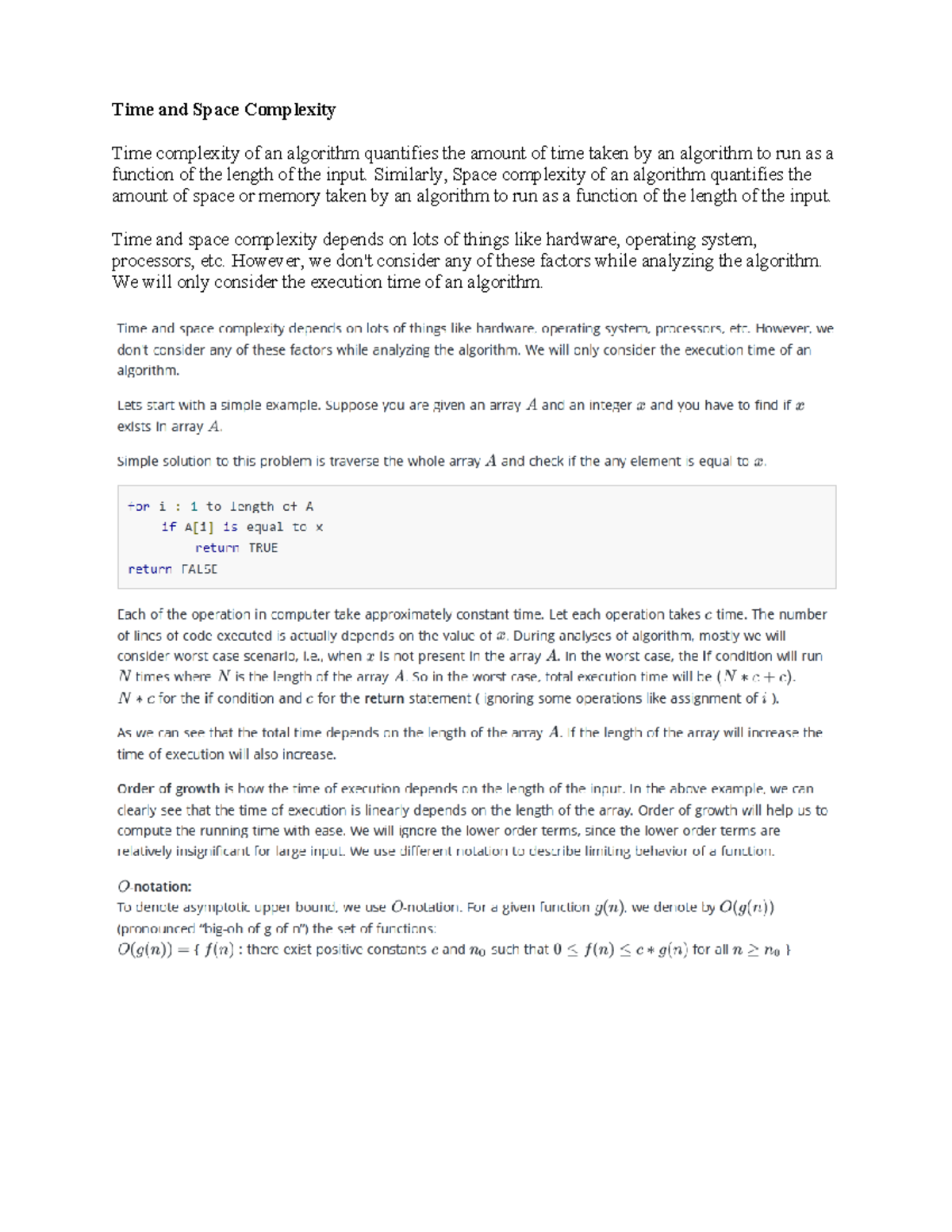 CS3401 Algorithms UNIT 1 - Time and Space Complexity Time complexity of ...