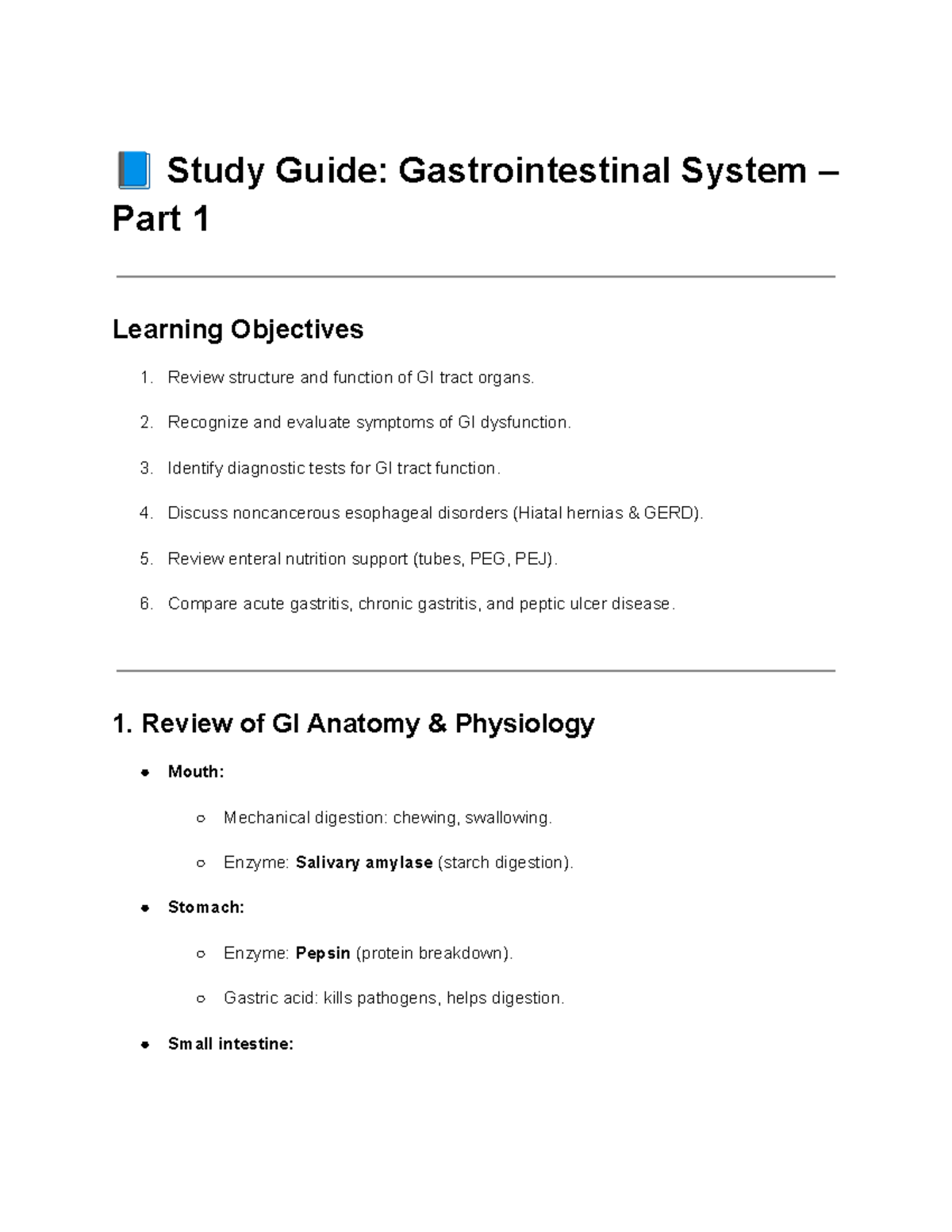 Study Guide: GI System Overview - Anatomy, Disorders, and Care - Studocu