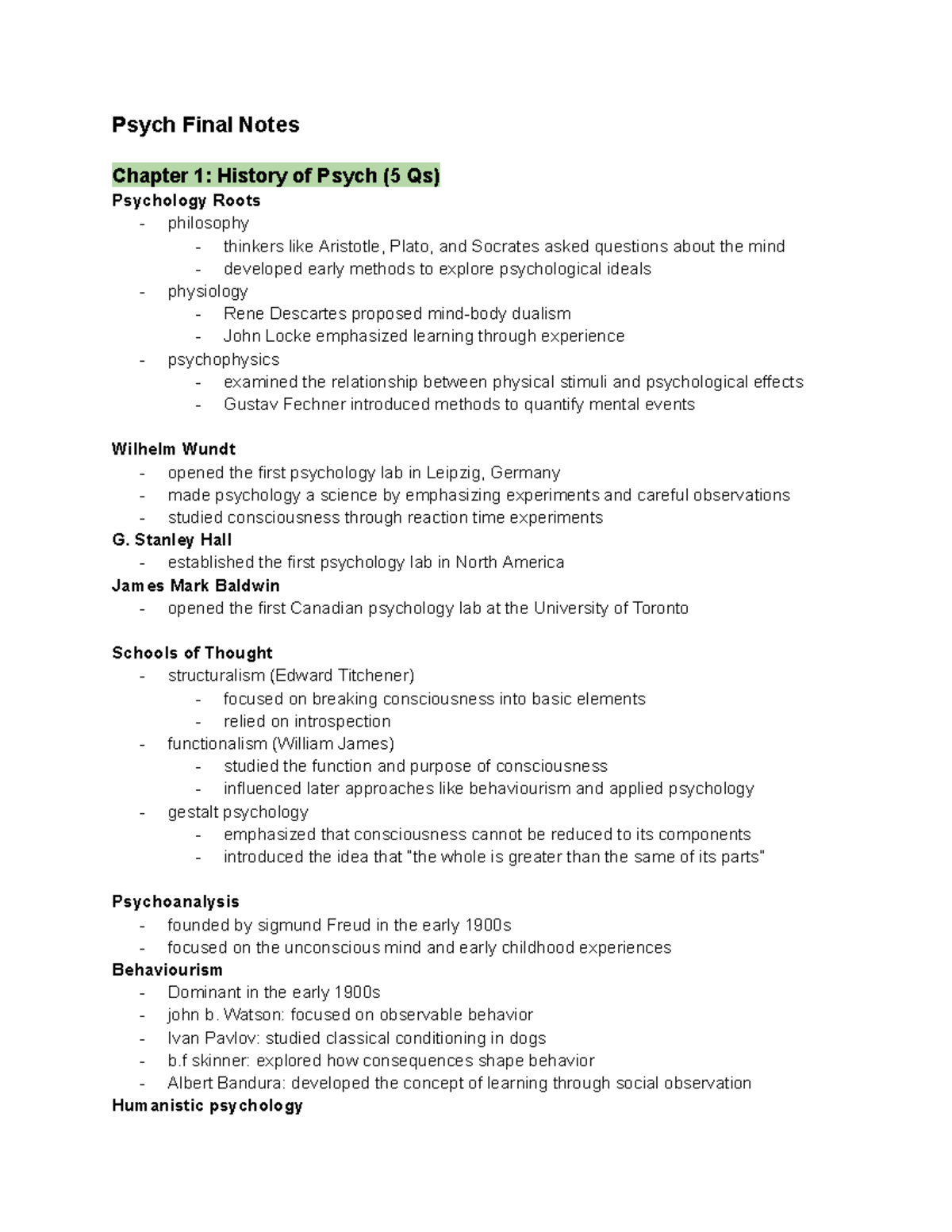 Psych 101 Final Notes: Key Concepts from Chapters 1-16 - Studocu