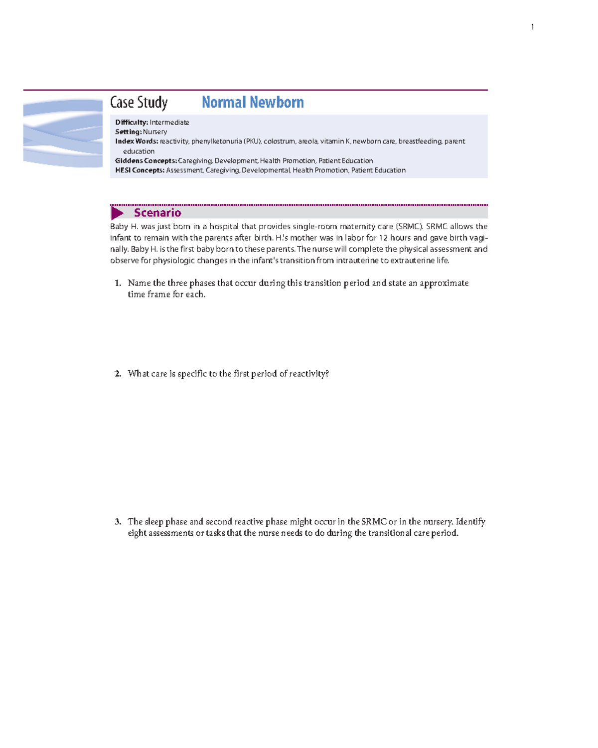 Normal Newborn Case Study: Transition, Care & Parental Education - Studocu