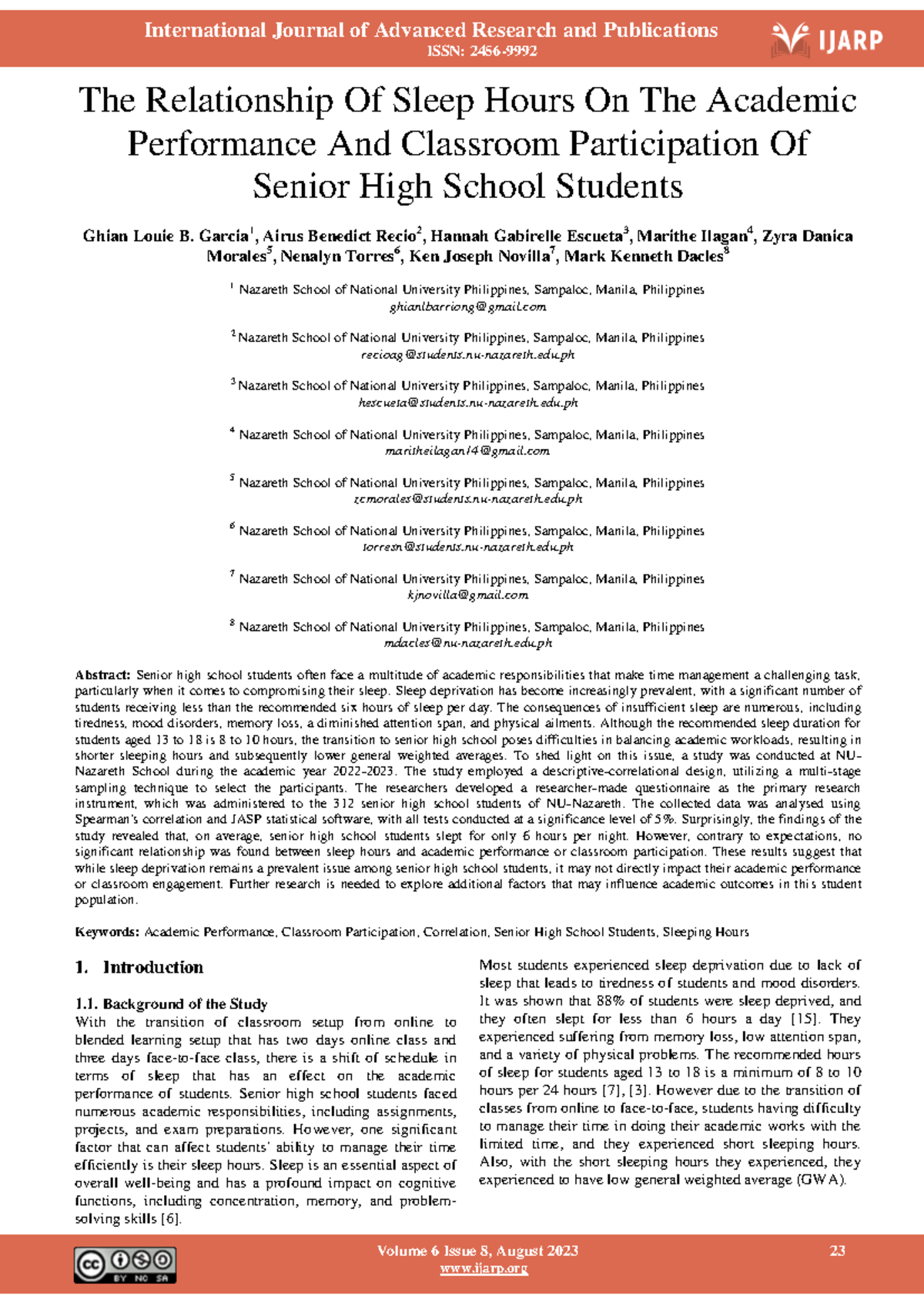 Impact of Sleep Hours on SHS Students' Academic Performance ...