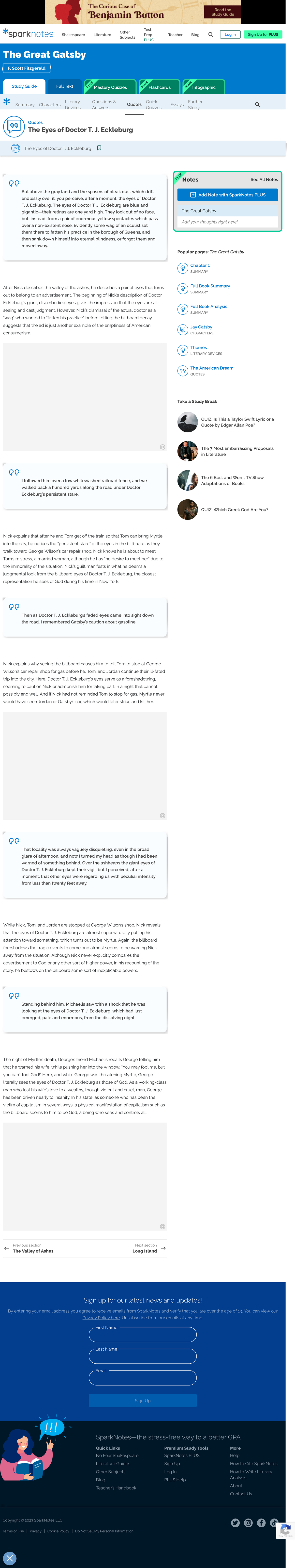 The Great Gatsby: Analysis of Doctor T. J. Eckleburg's Eyes Quotes ...