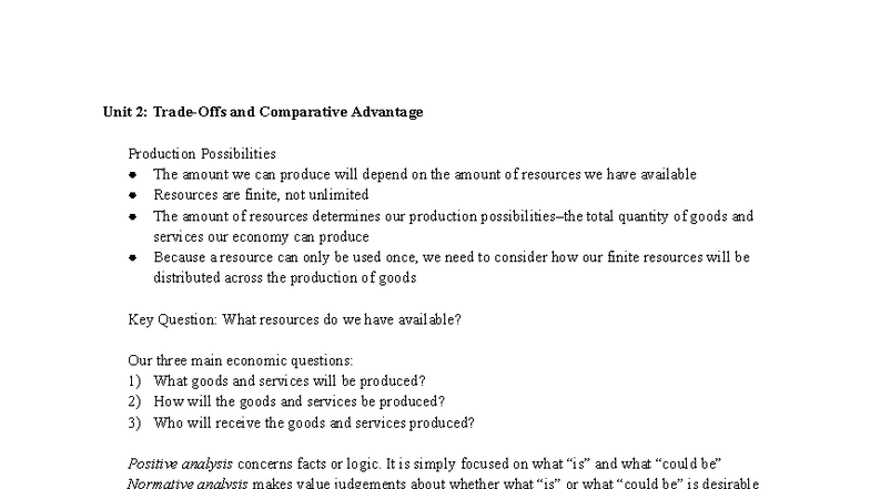 Unit 2: Trade-Offs & Comparative Advantage in Production Possibilities ...