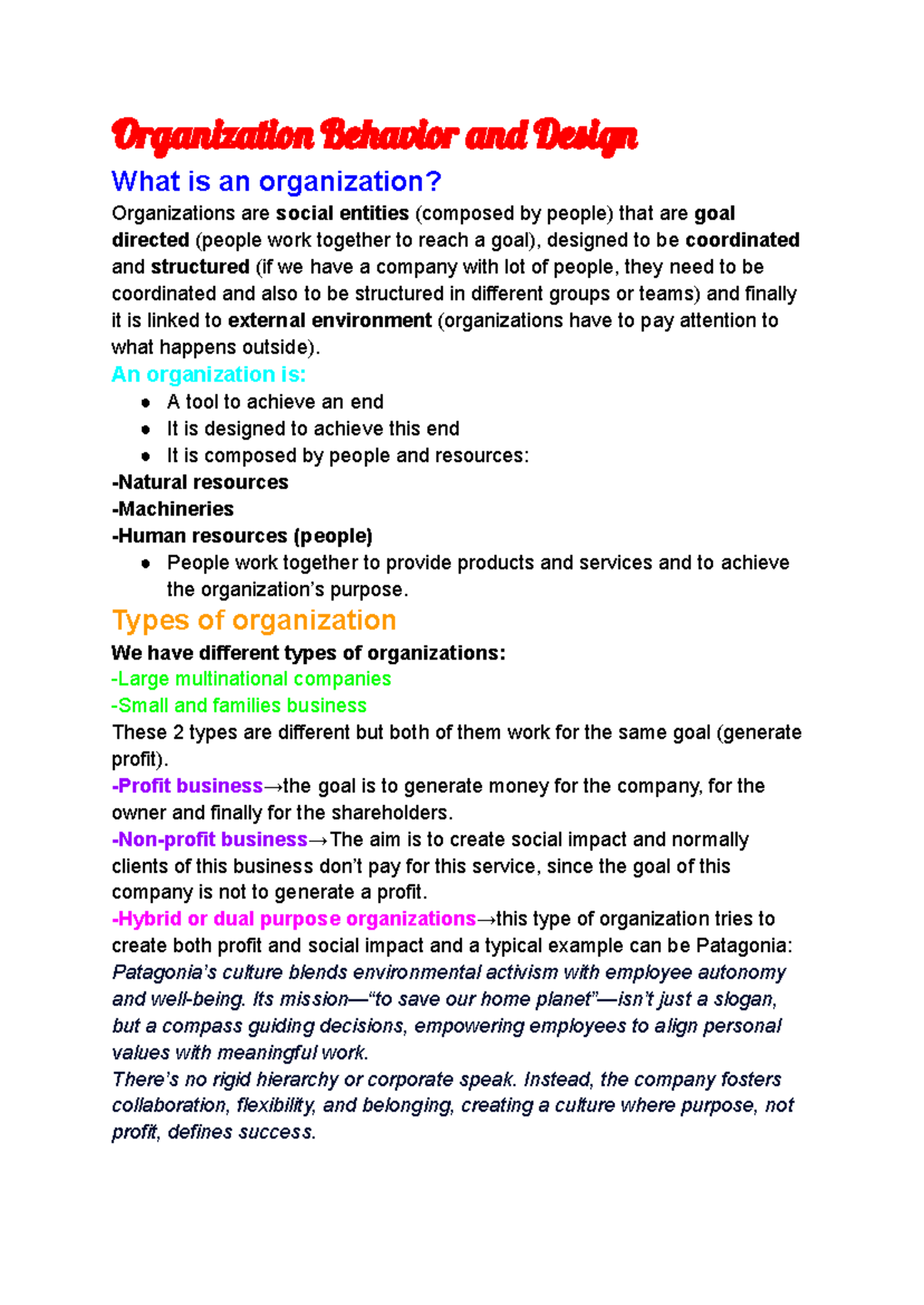 OBD - Comprehensive Lecture Notes on Organization Behavior and Design ...