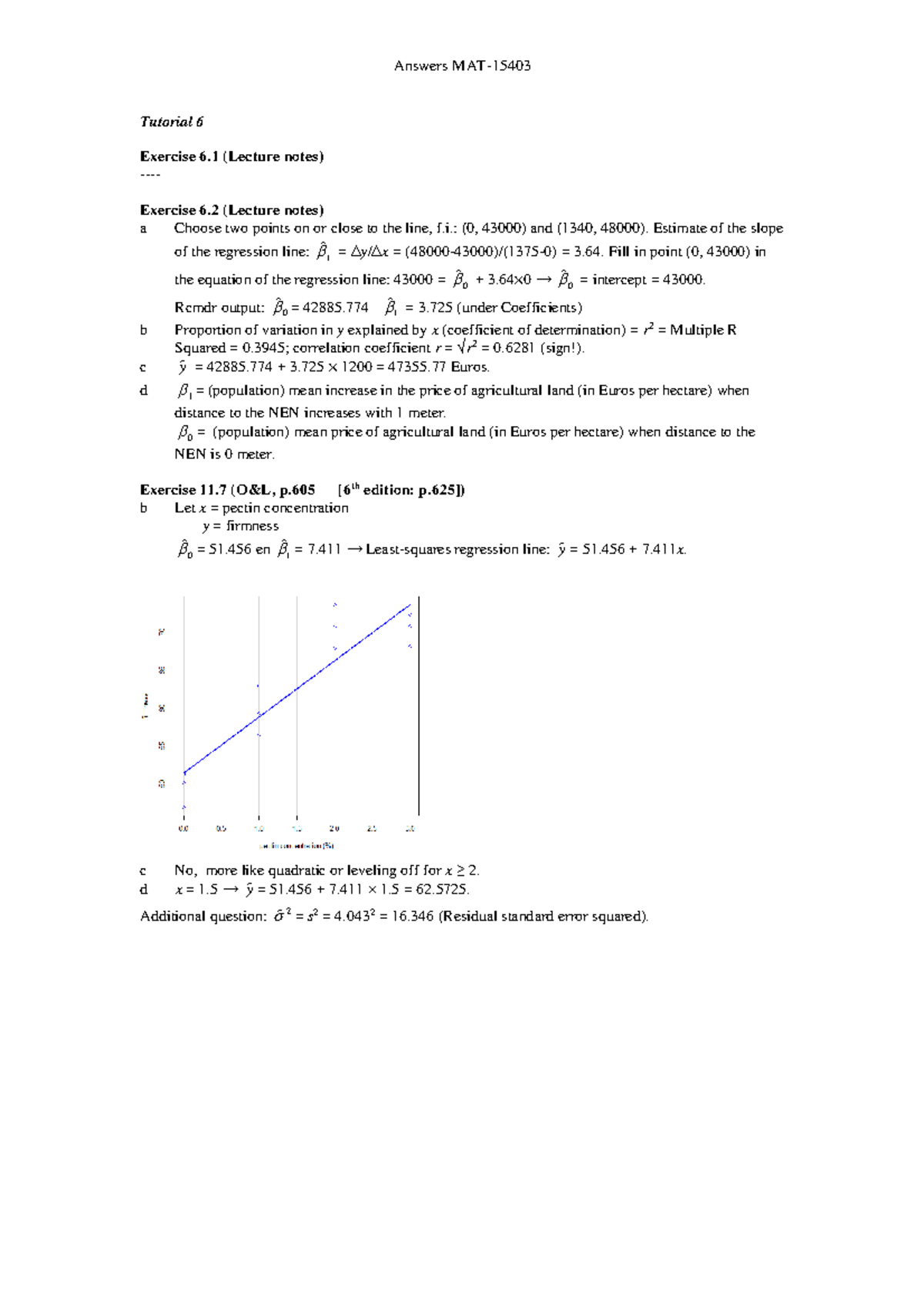 Answers MAT- Tutorial 6 - Regression and Correlation Concepts - Studeersnel