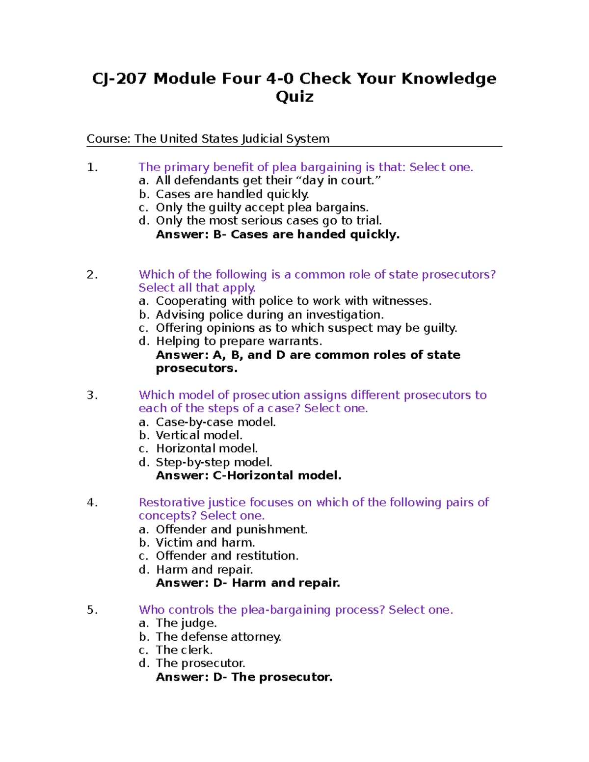 CJ 207 4-0 Check Your Knowledge Quiz - CJ-207 Module Four 4-0 Check ...