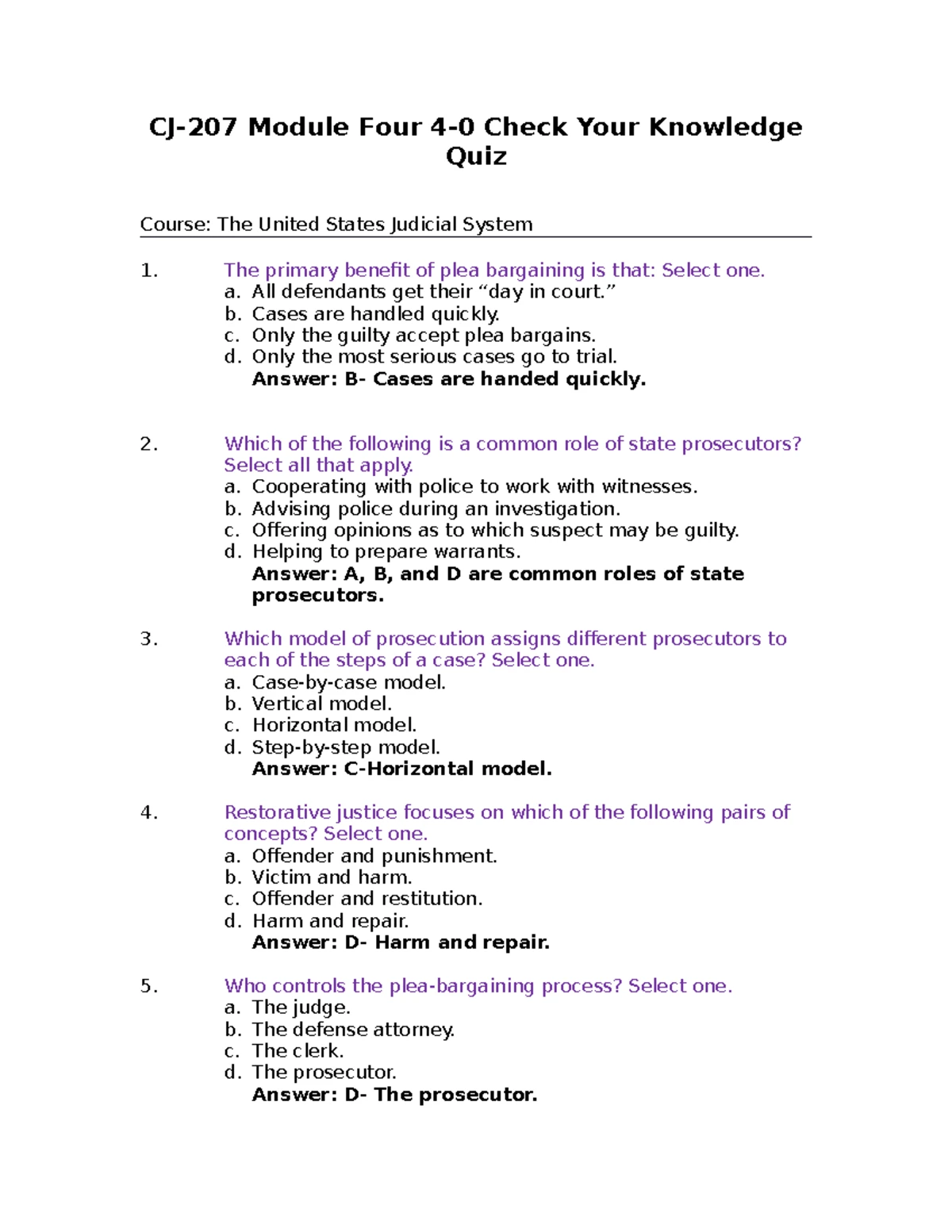 CJ 207 3-0 Check Your Knowledge Quiz - CJ-207 Module 3-0 Check Your Knowledge Quiz Course: The ...