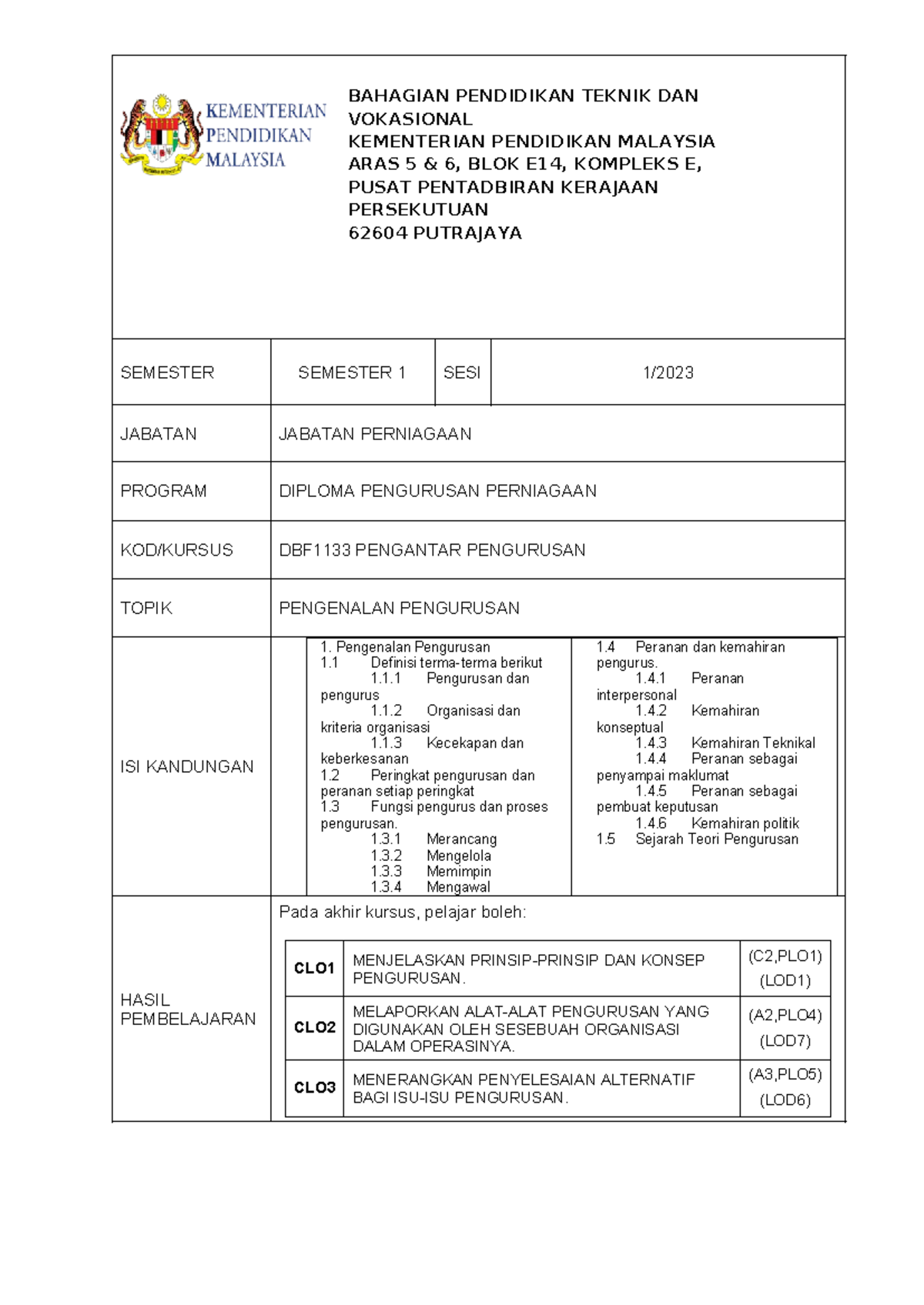 NOTA BAB 1 DBF1133: PENGENALAN KEPADA PENGURUSAN 2021 - Studocu
