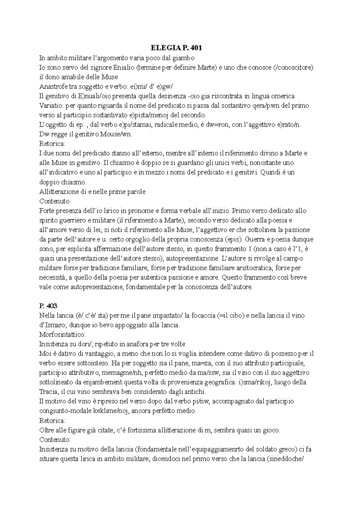 Lirica Elegia di Archiloco: Analisi e Temi Militari e Simposiaci - Studocu